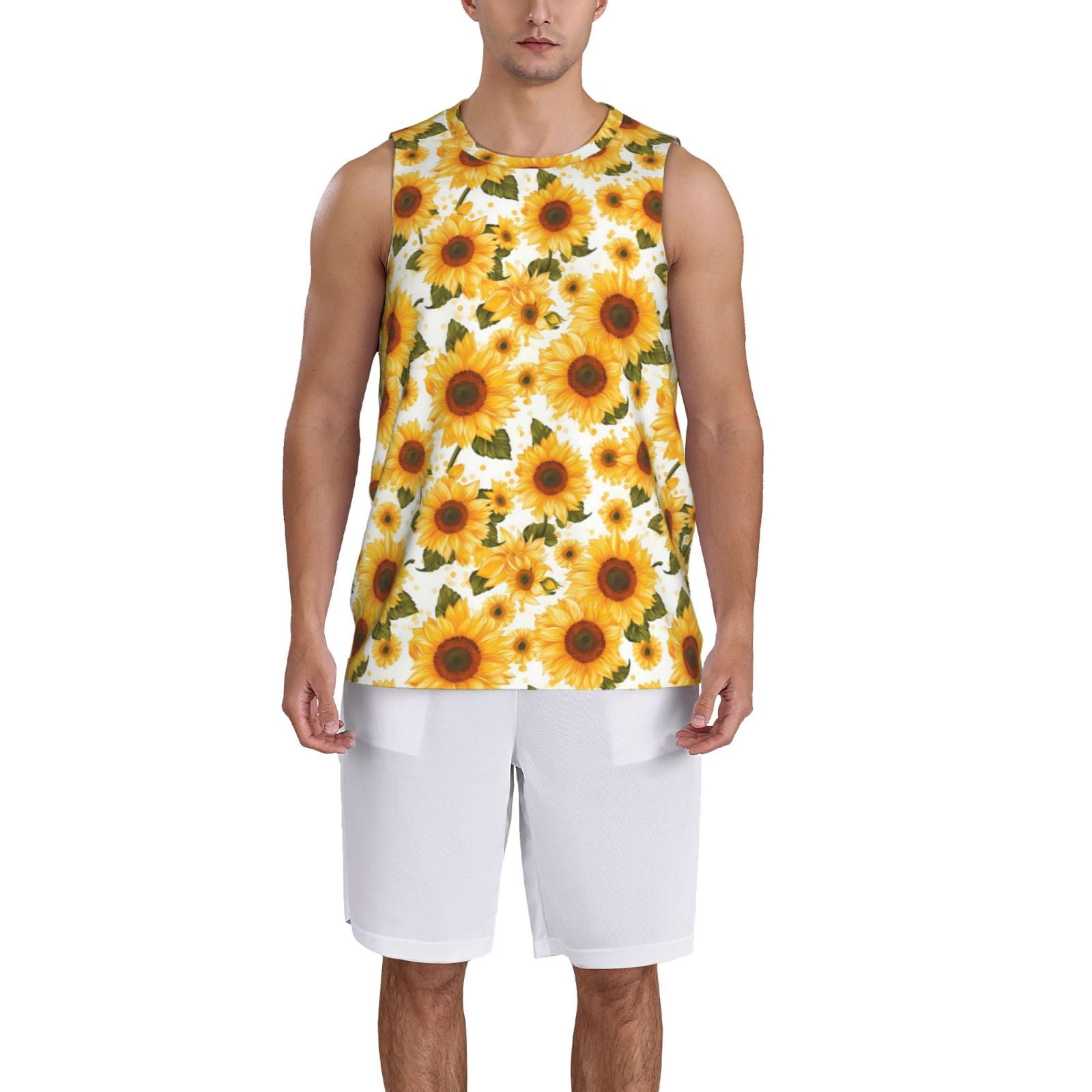 Honeii Yellow Polka Dot Sunflower print basktball shirt for men and ...