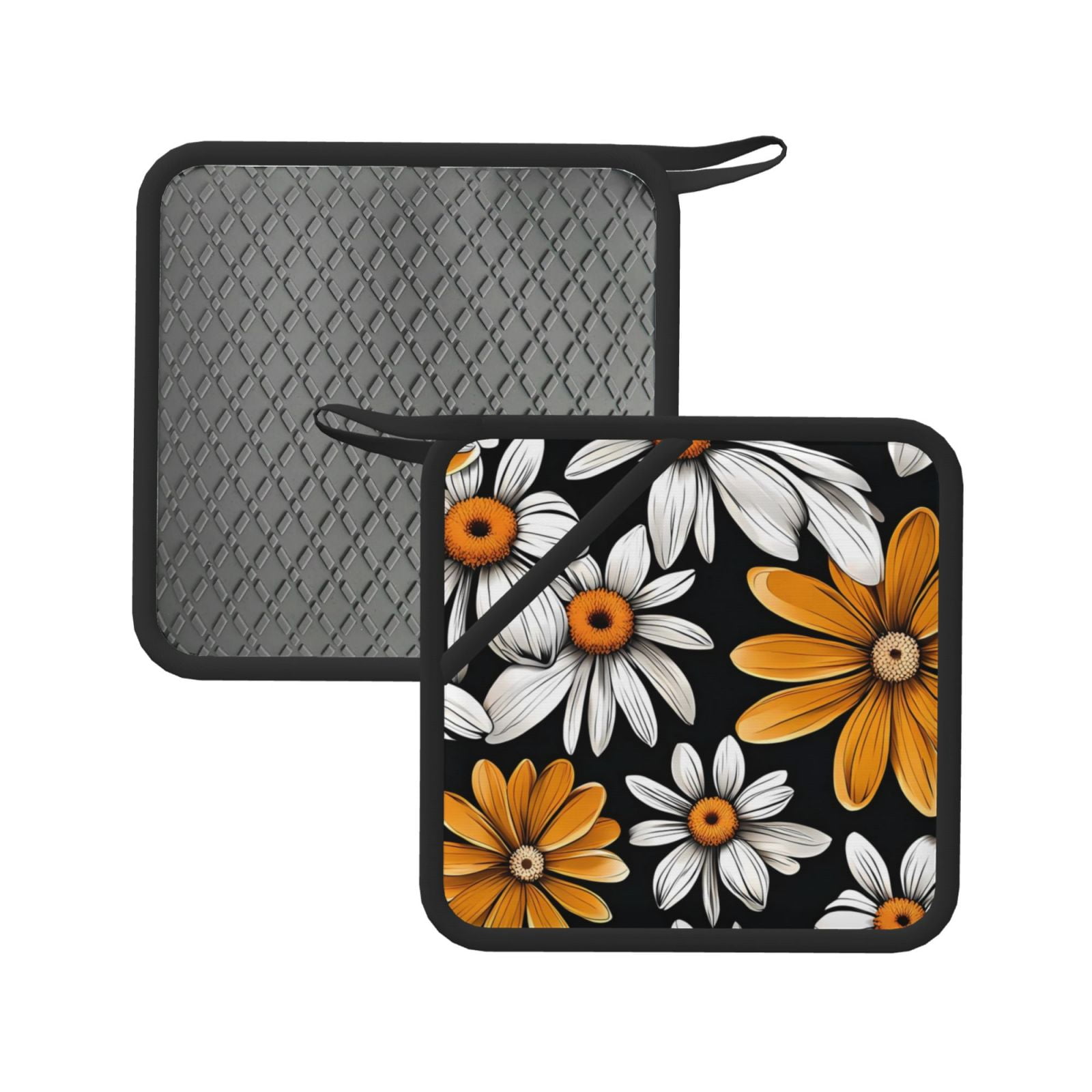 Honeii Yellow White Daisy Pattern for Silicone Trivets for Hot Pots and ...