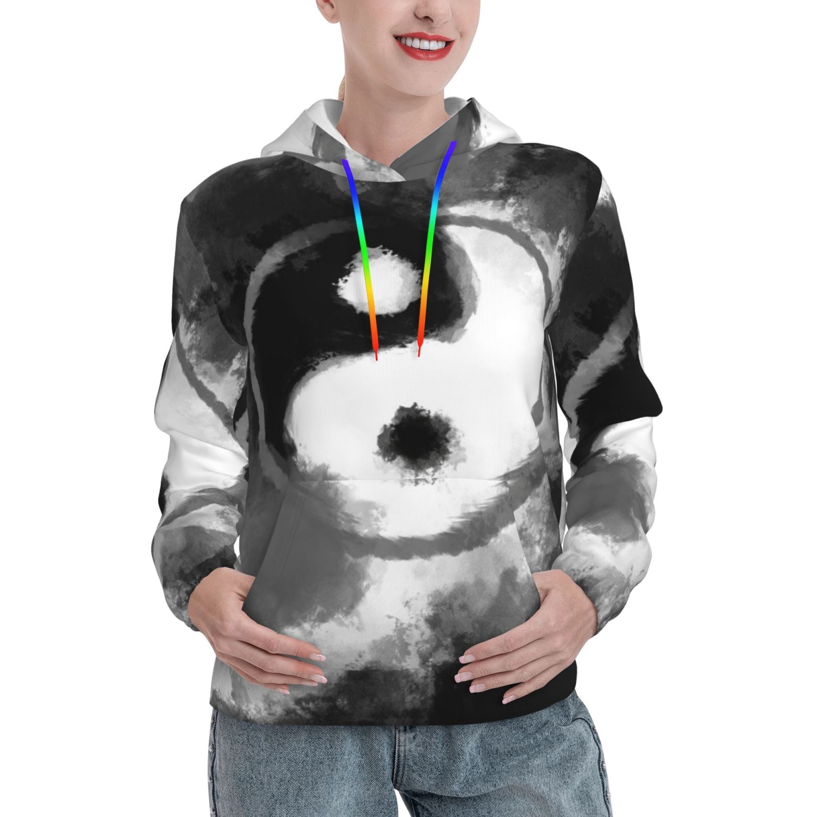 Honeii Yin And Yang Pattern Womens Oversized Hoodies Long Sleeve ...