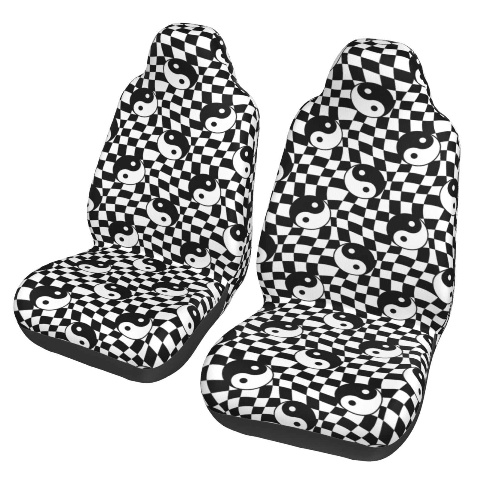 Honeii Ying Yang Checkered Print Car Seat Covers 2 Pieces, Full Set ...