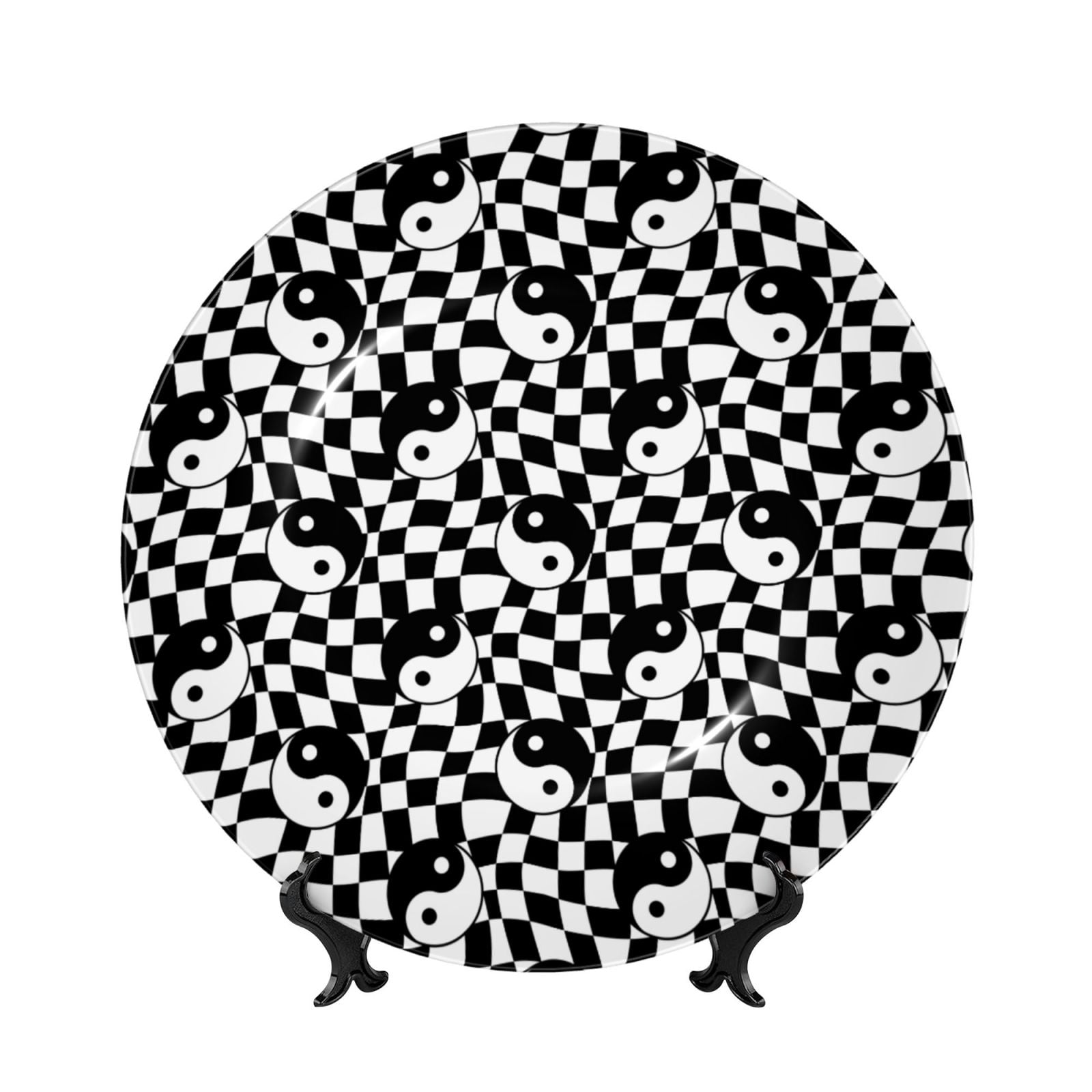 Honeii Ying Yang Checkered Print Elegant Bone China Decorative Plate ...