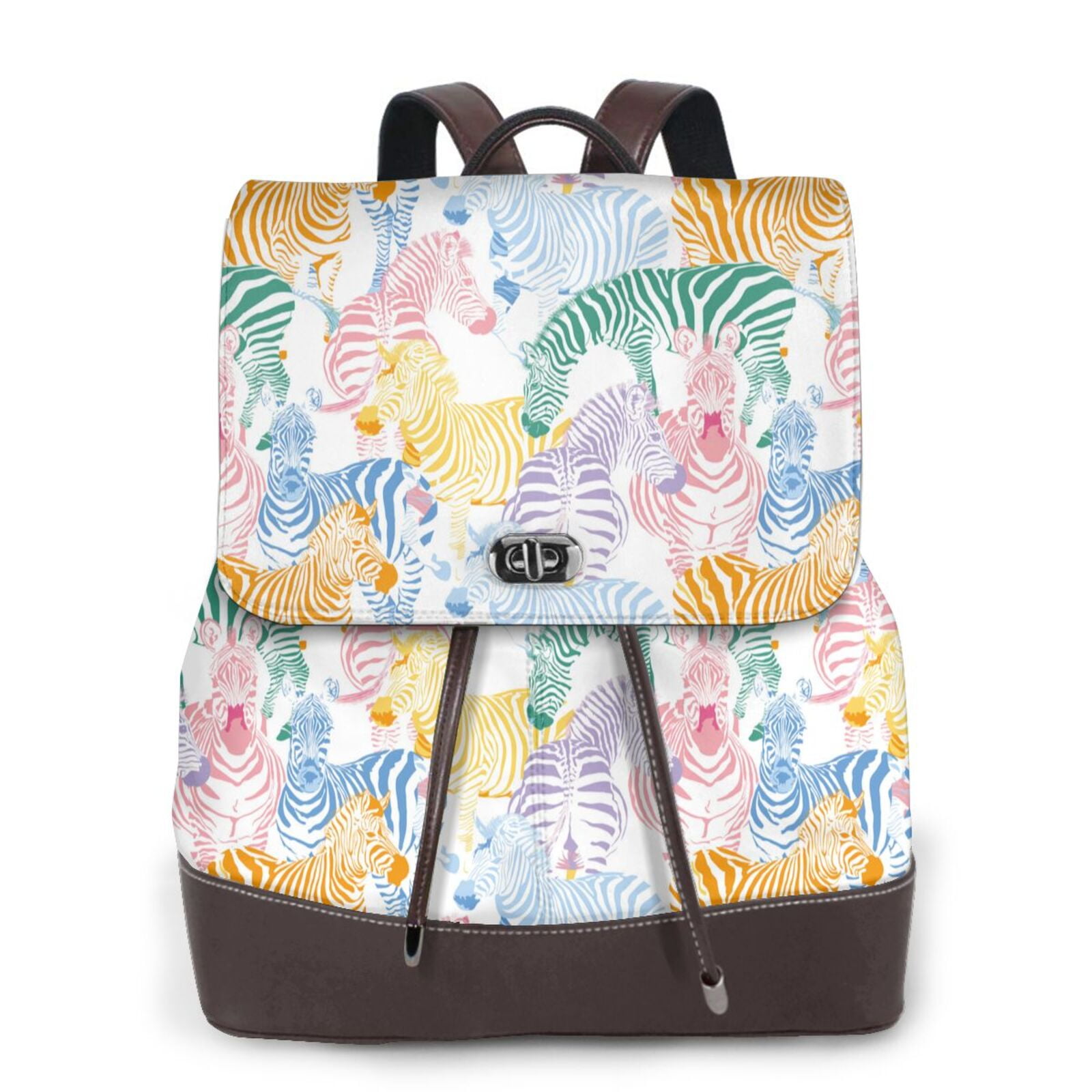 Honeii Zebra Colourful rint Leather Backpack,Trendy Leather Backpack,PU ...