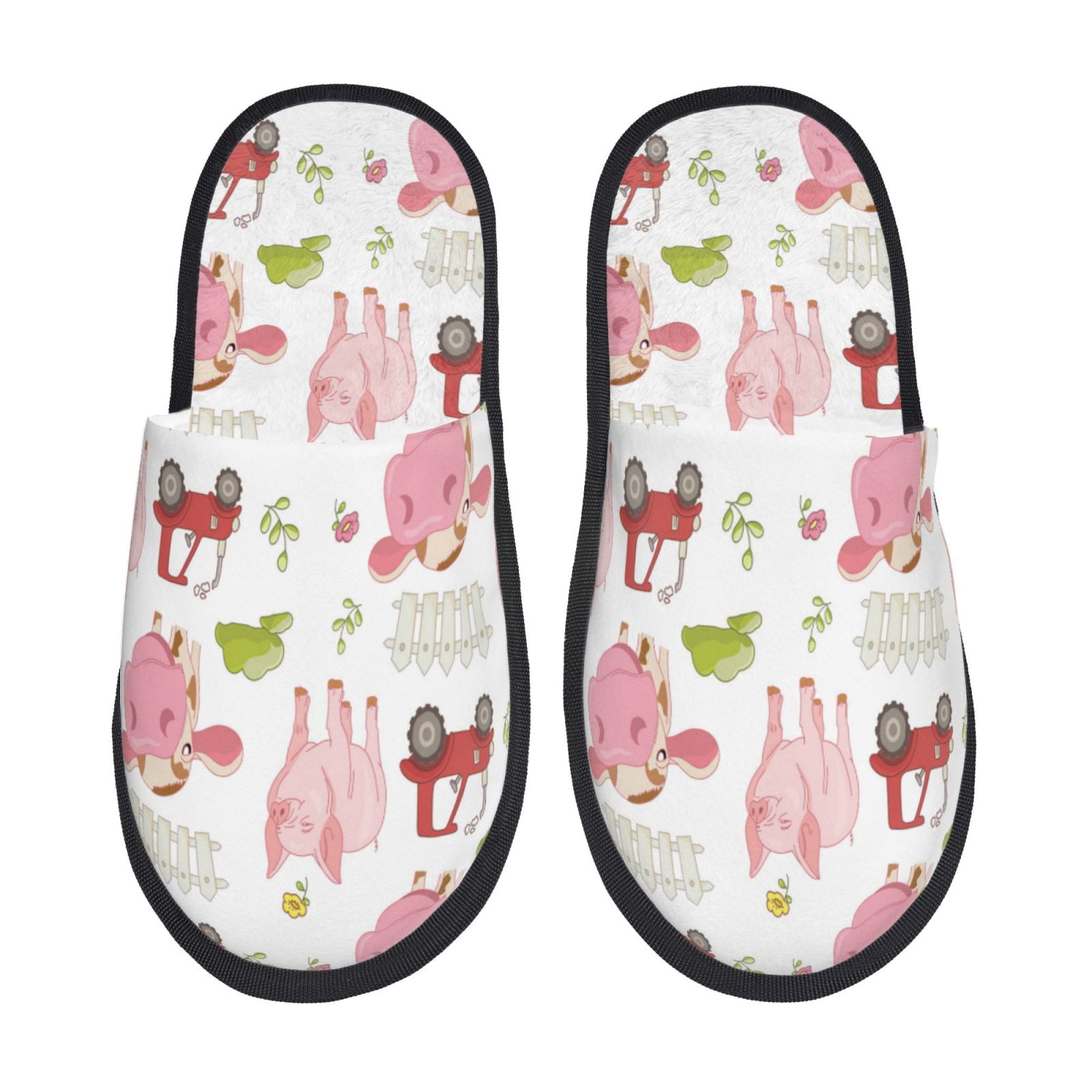 Honeii a cow and a pig Print Furry Slippers Bedroom Slippers for Women ...