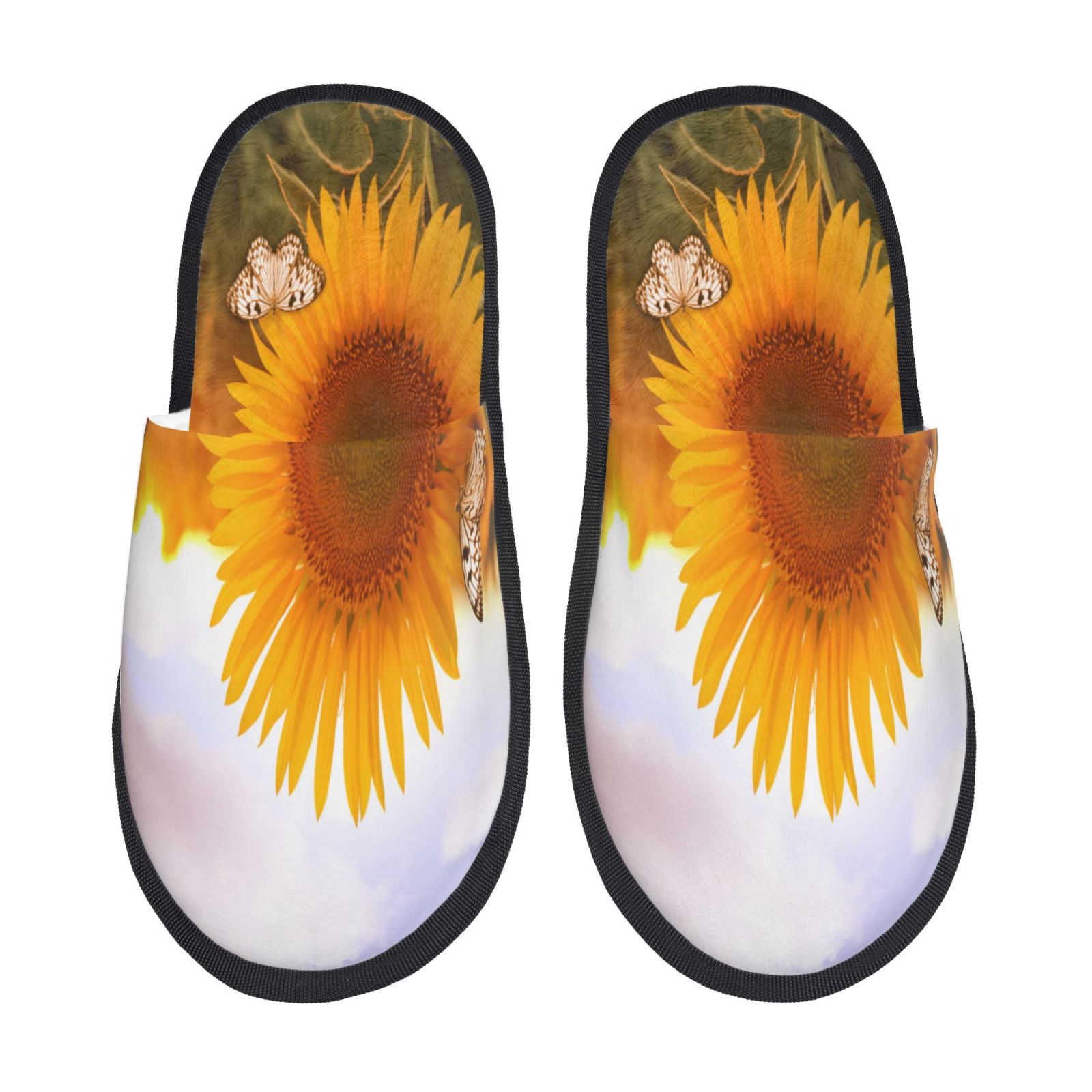 Honeii butterflies flying near sunflower in field Print Furry Slippers ...