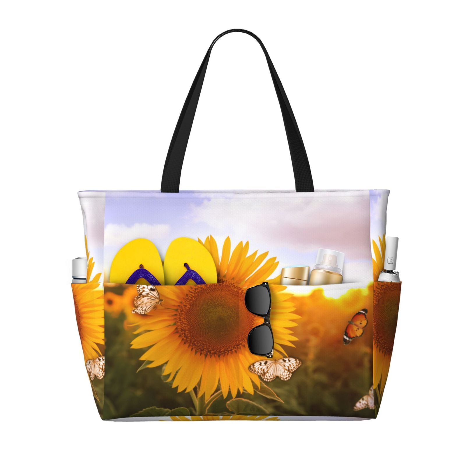 Honeii butterflies flying near sunflower in field for Tote Bag with ...