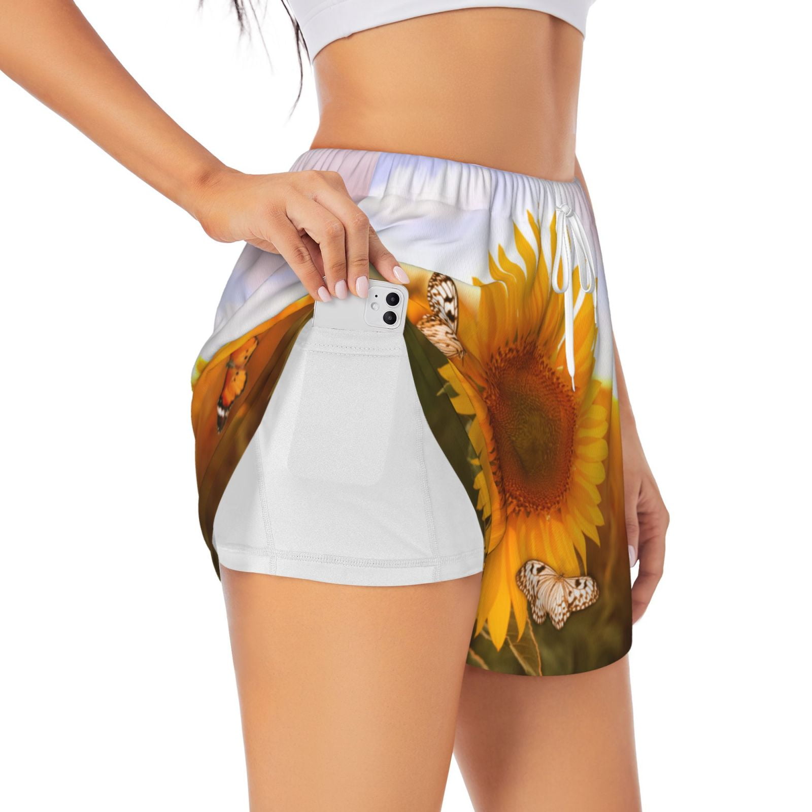 Honeii butterflies flying near sunflower in field print a double ...