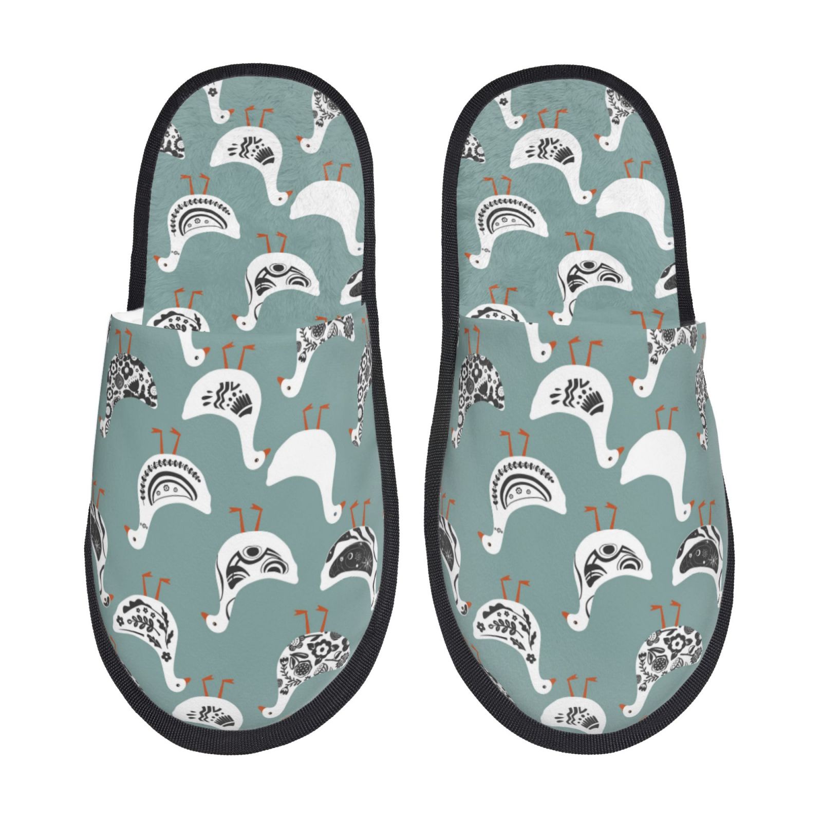 Honeii cartoon geese Print Furry Slippers Bedroom Slippers for Women ...