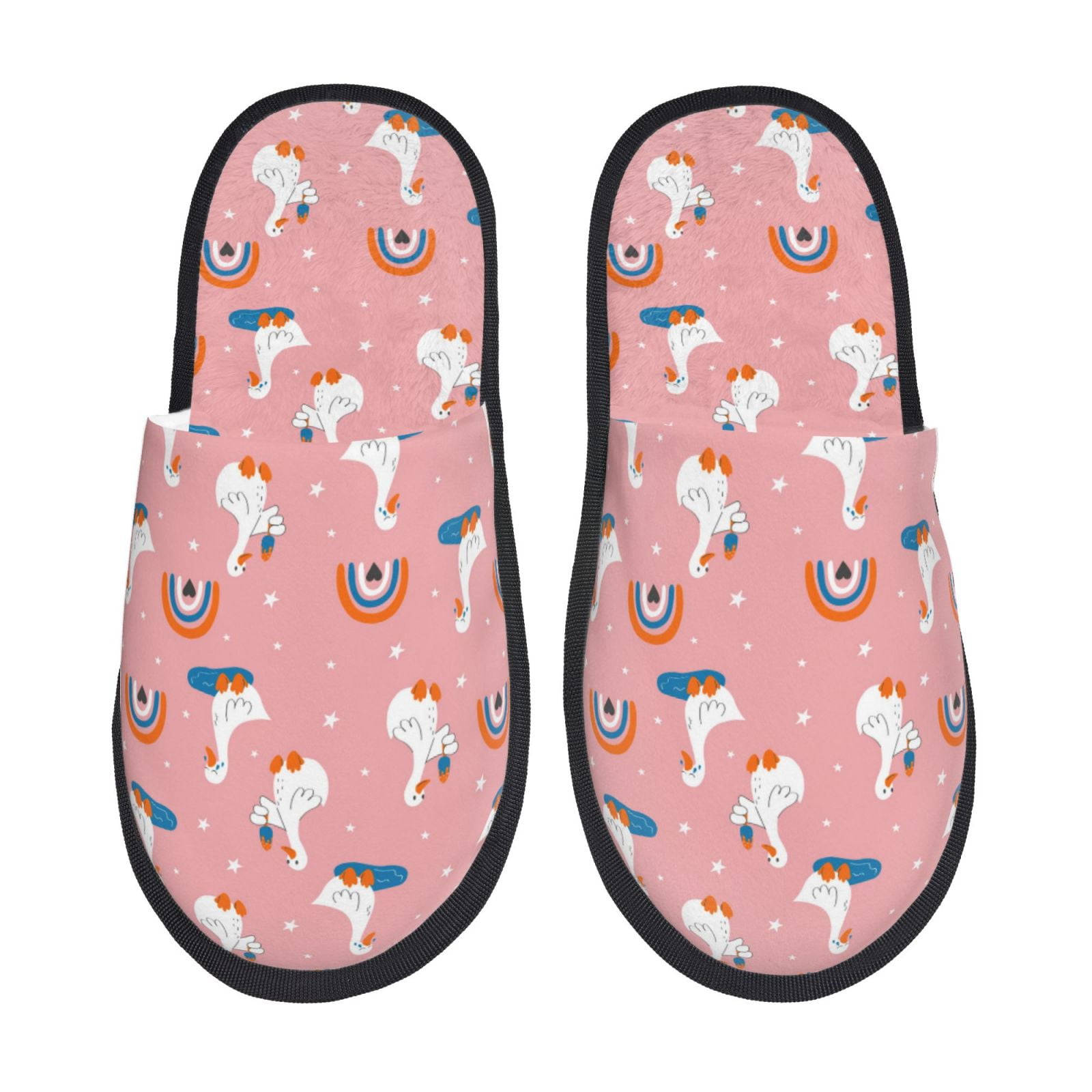 Honeii cartoon goose rainbow Print Furry Slippers Bedroom Slippers for ...