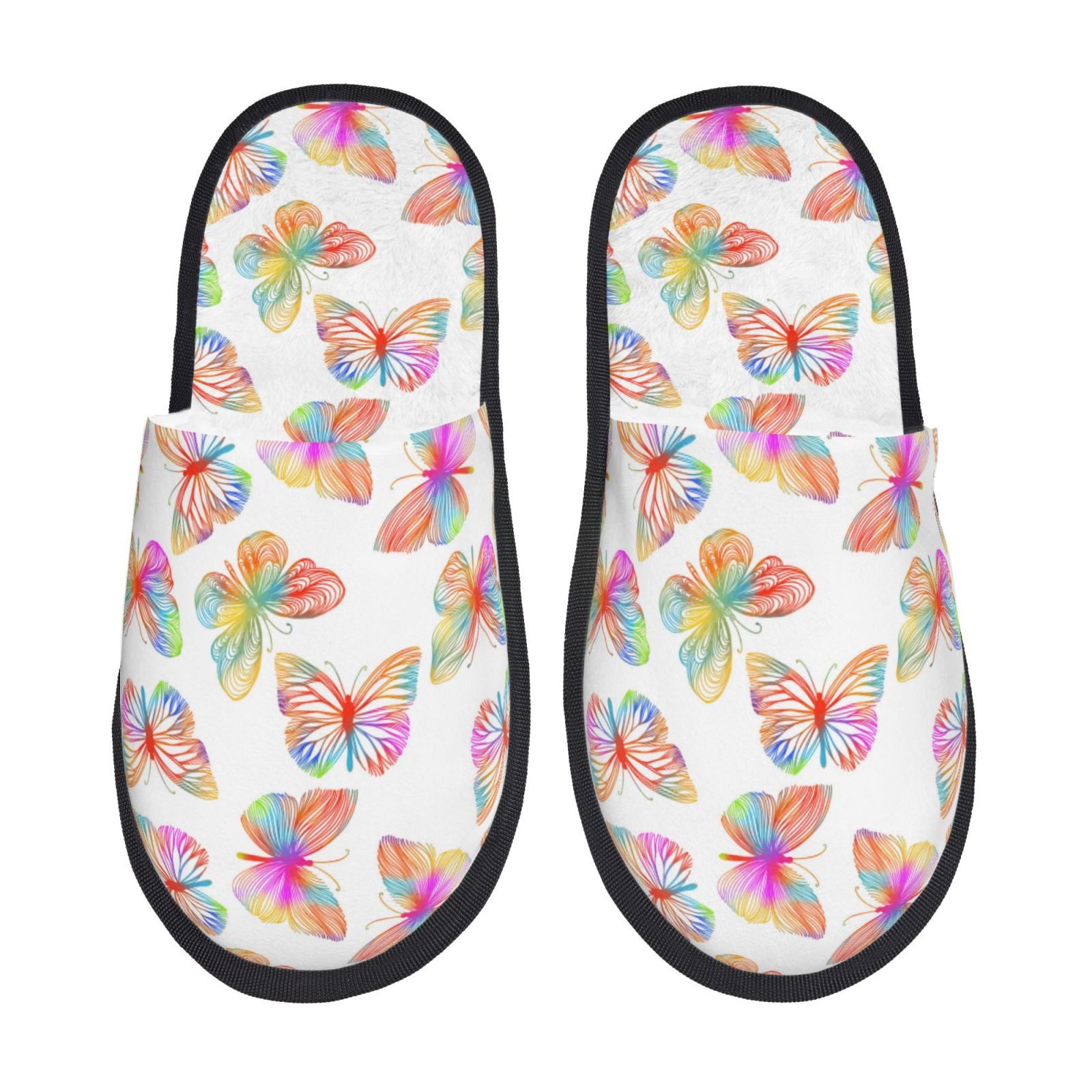 Honeii colored butterflies Print Furry Slippers Bedroom Slippers for ...