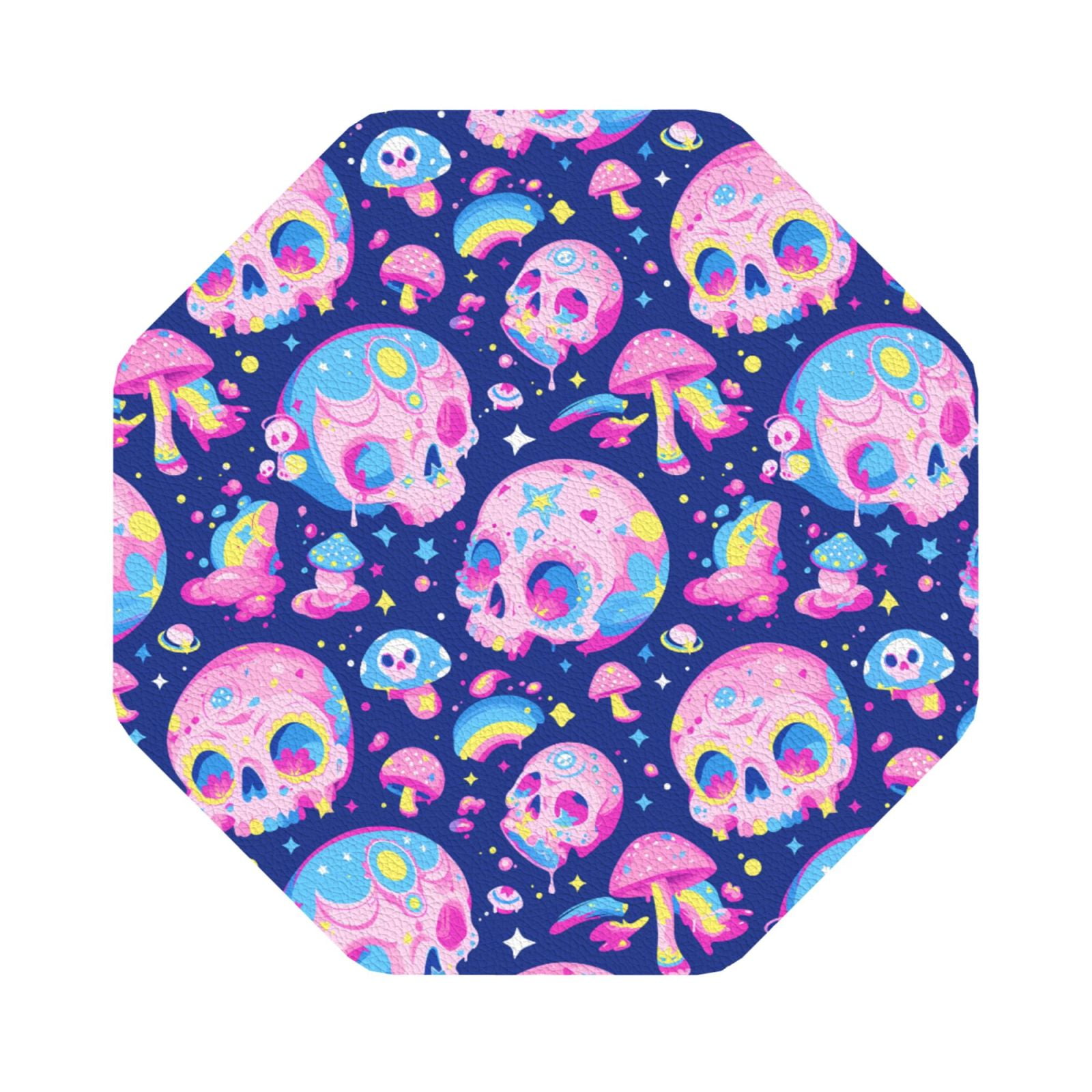 Honeii colorful Skull mushroom rainbow Print Leather Coaster Set of 6 ...