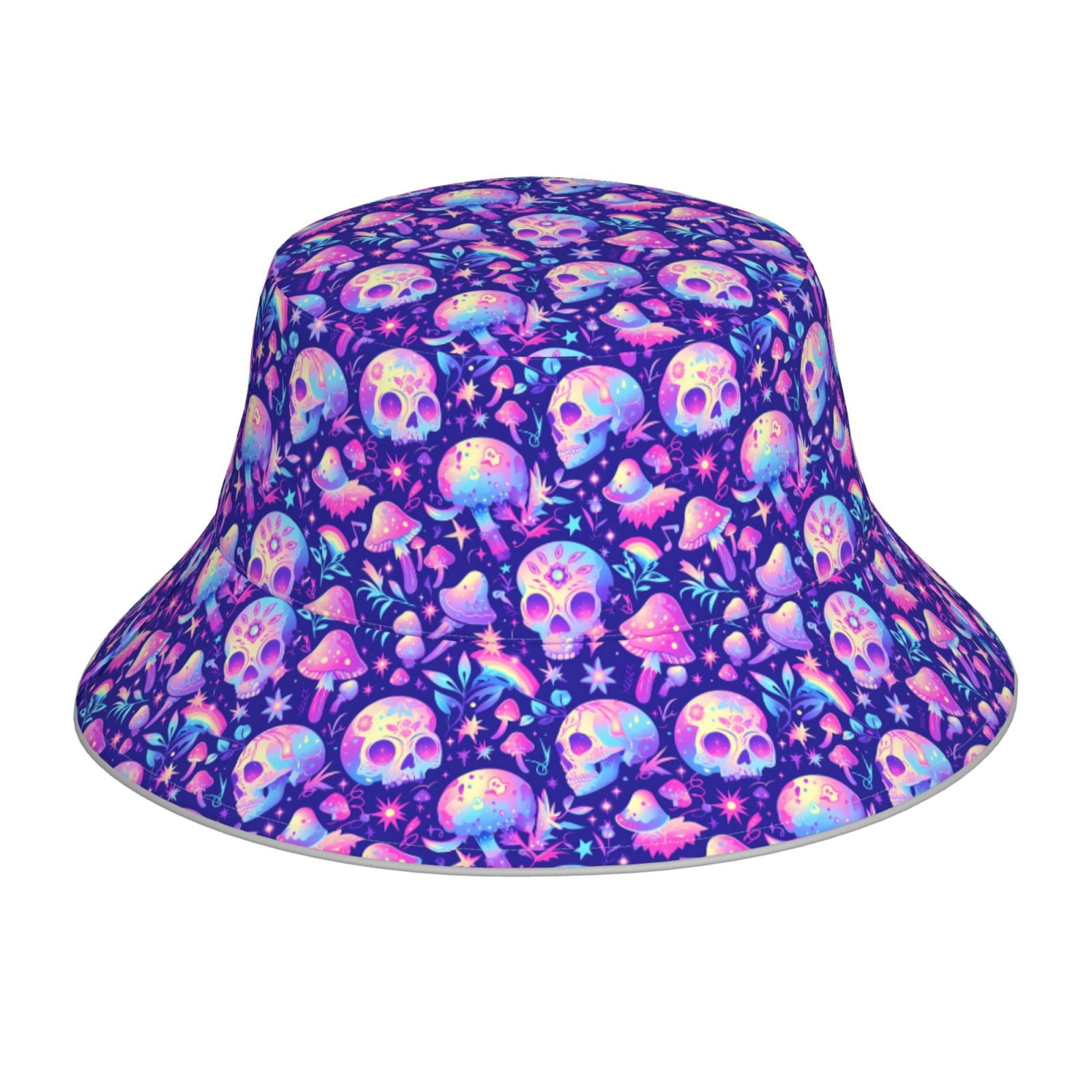 Honeii colorful mushroom Skull rainbow for Unisex Bucket Hat Waterproof ...