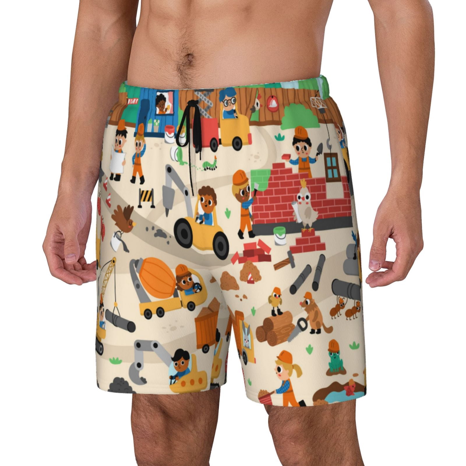 Honeii construction road work landscape Print Men's Swim Shorts,Mens ...