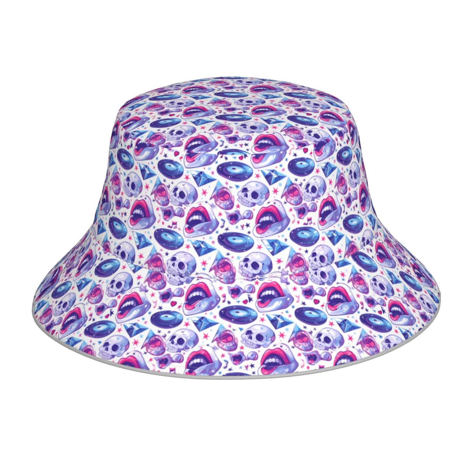 Honeii crystal Skull record lips for Unisex Bucket Hat Waterproof Rain ...