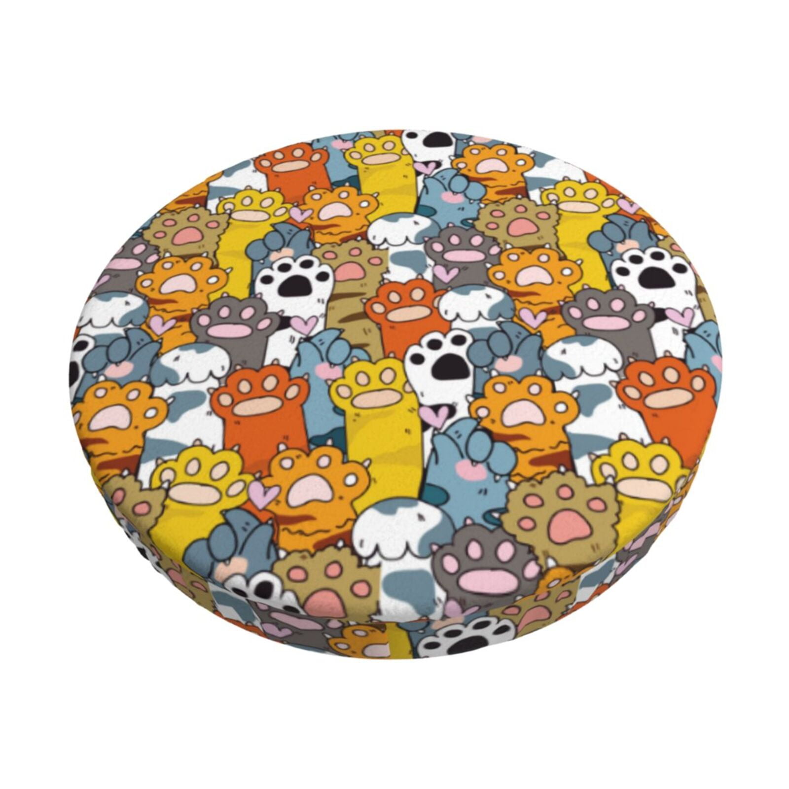 Honeii cute paw Pattern Bar Stool Covers-Round Stools Seat Covers ...