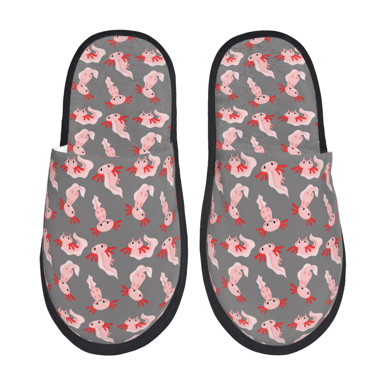 Honeii cute pink axolotl Print Furry Slippers Bedroom Slippers for ...