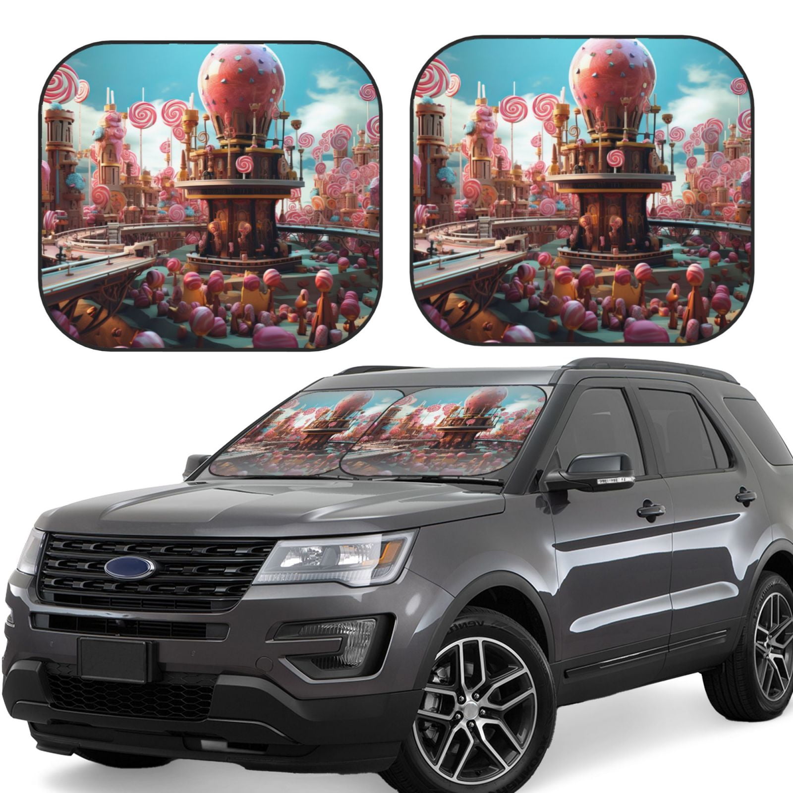 Honeii fairy-tale-world-with-delicious-candy Print Foldable Car Sun ...