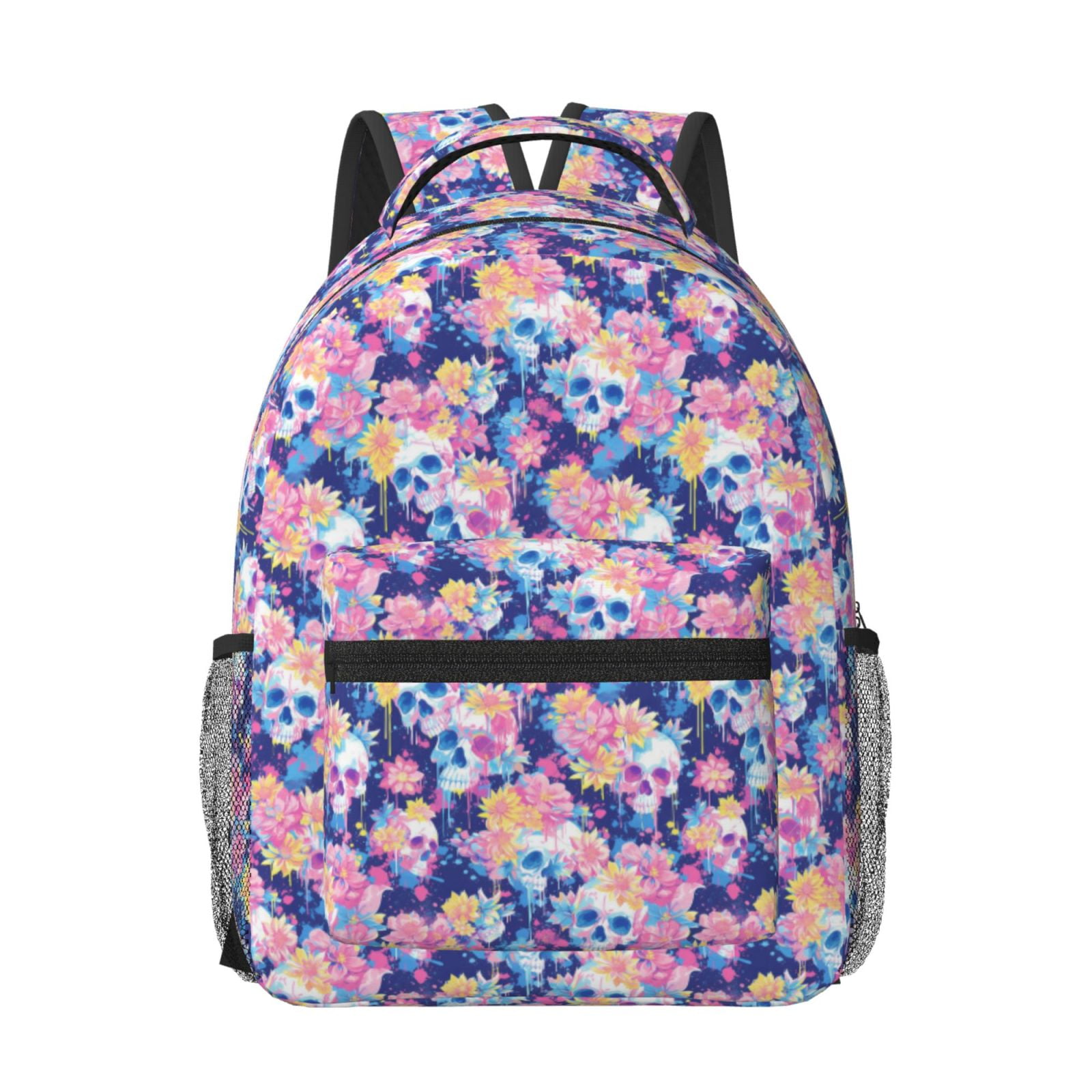 Honeii graffiti style Skull flower Print Backpack for School,15.6 inch ...