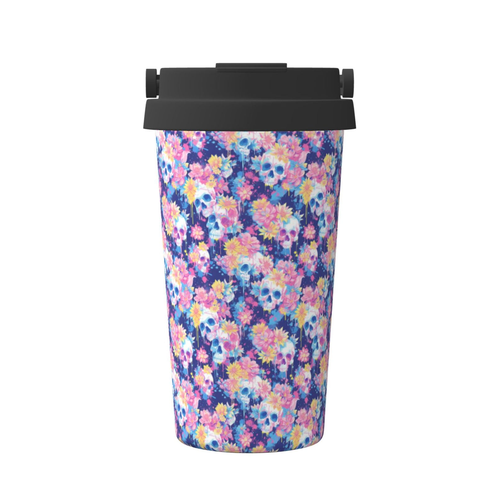 Honeii graffiti style Skull flower Print Travel Coffee Mug Insulated ...