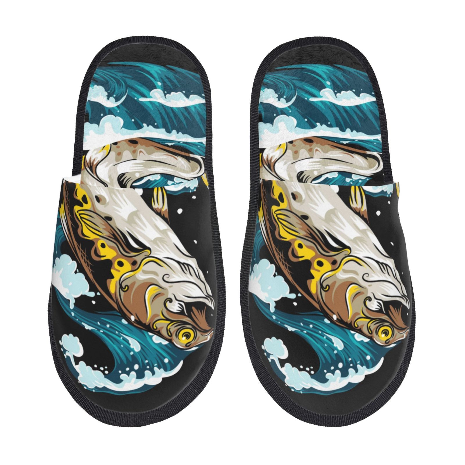 Honeii green salmon fish Print Furry Slippers Bedroom Slippers for ...
