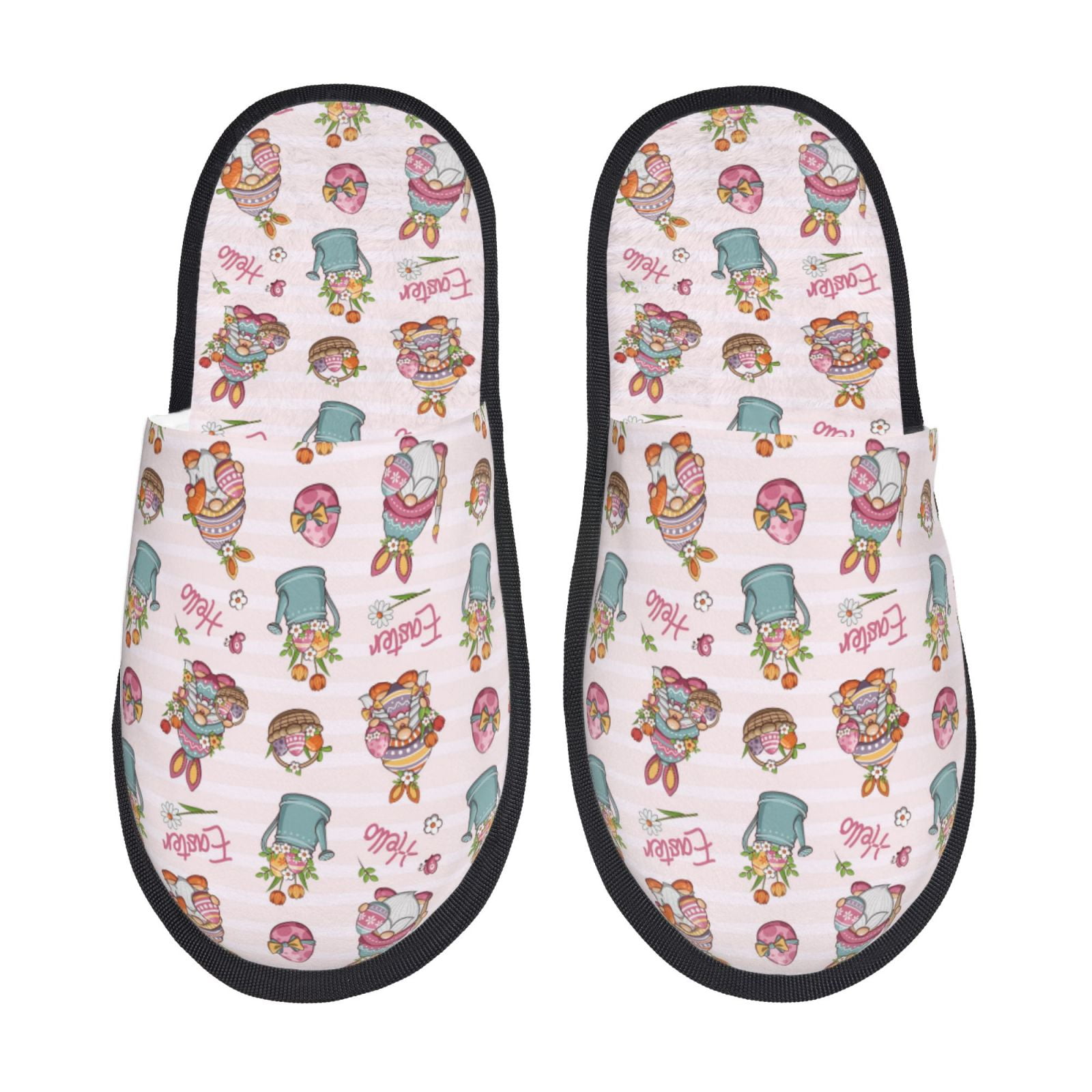 Honeii happy Easter Print Furry Slippers Bedroom Slippers for Women and ...