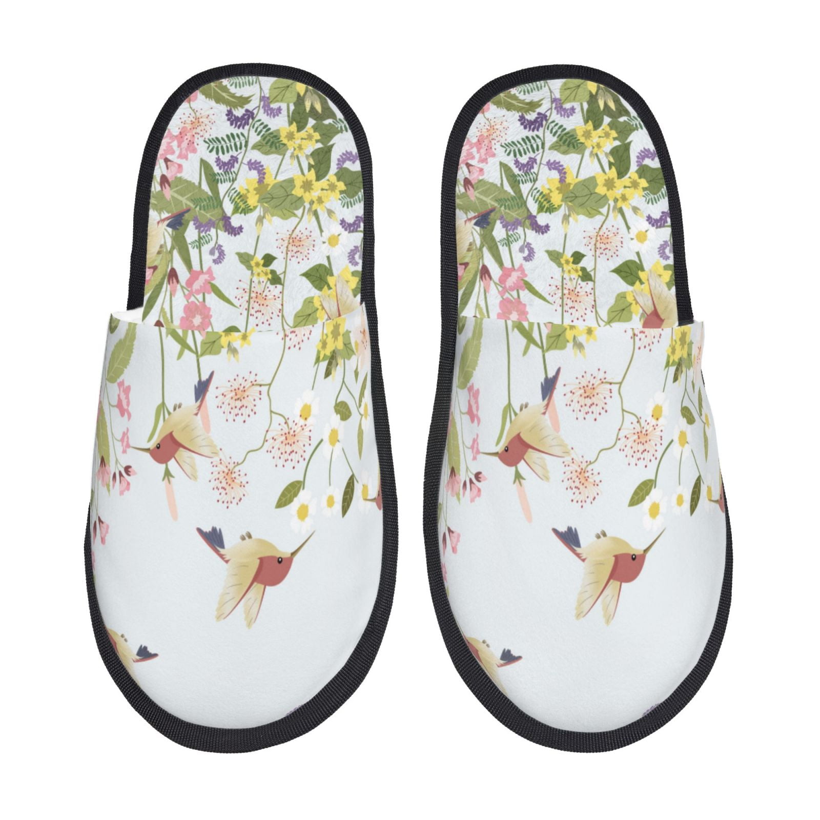 Honeii hummingbird in floral Print Furry Slippers Bedroom Slippers for ...