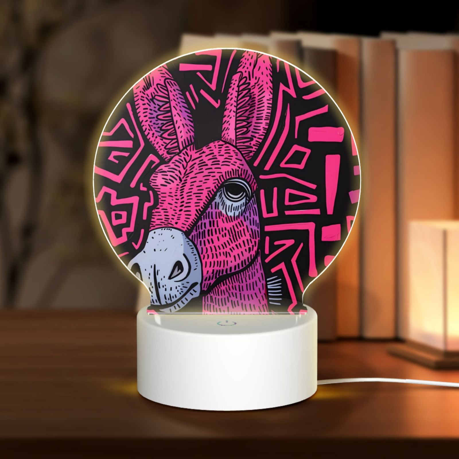 Honeii ink Donkey Pop Art Print Acrylic LED Night Lamp,Round Touch ...