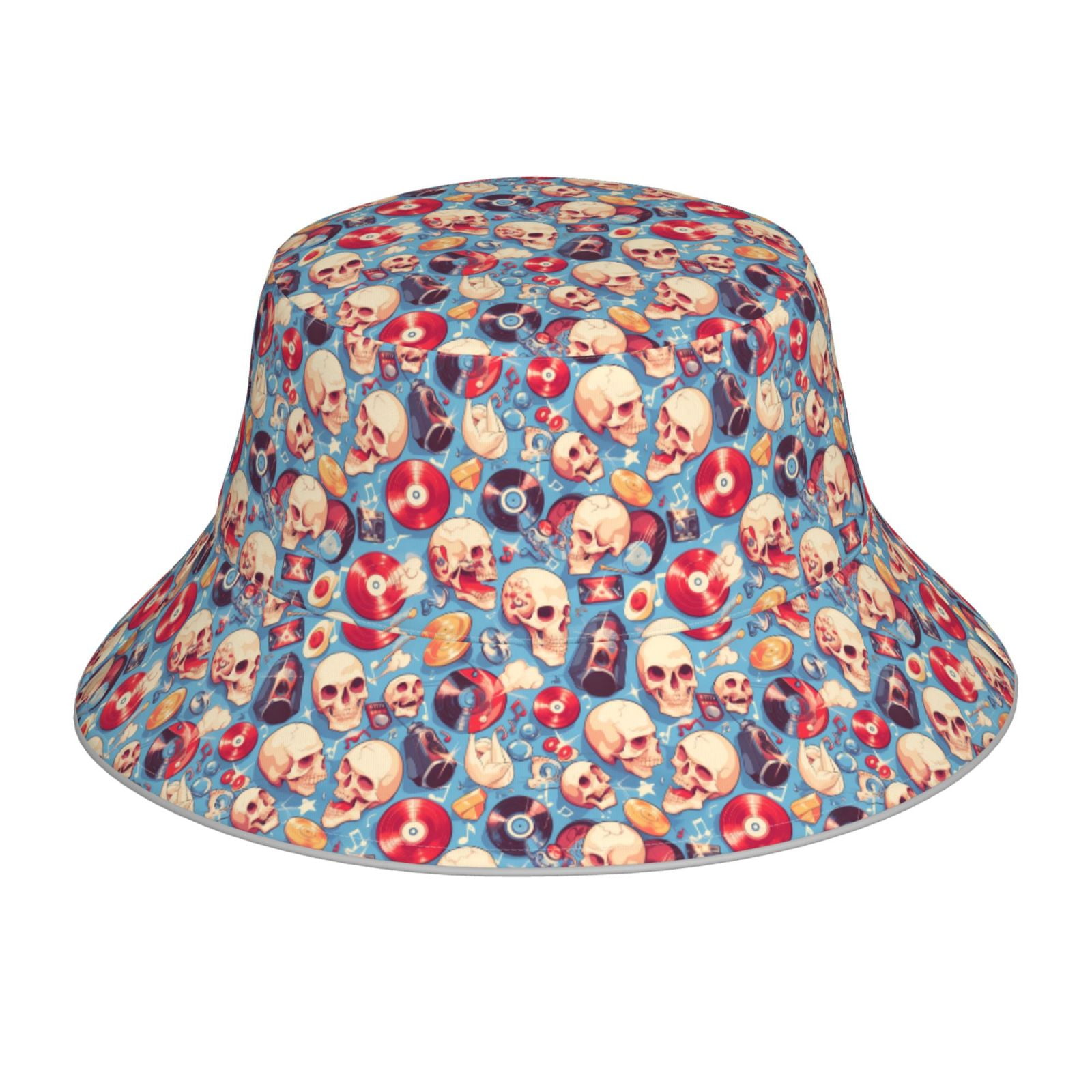 Honeii music Skull record Retro for Unisex Bucket Hat Waterproof Rain ...