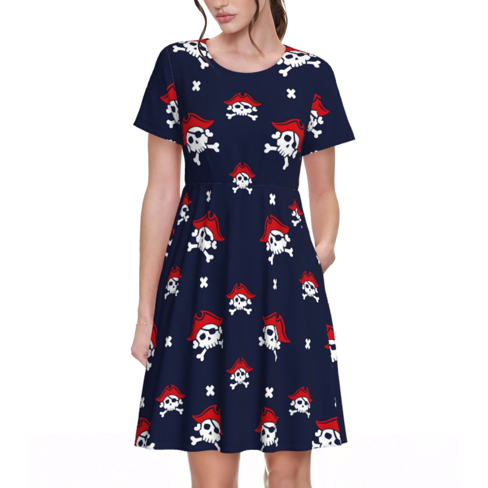 Honeii pirates skull Print Women’s Short Sleeve Dress, Comfortable ...