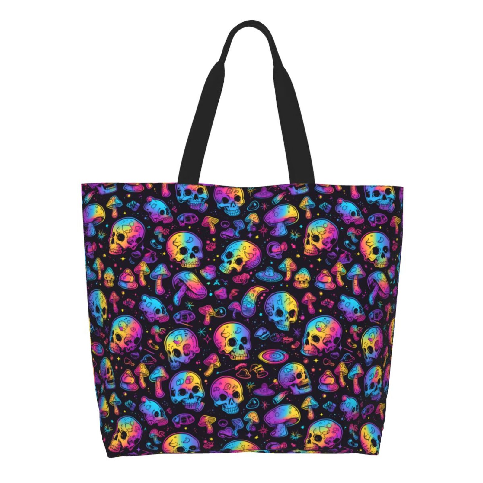 Honeii rainbow color Skull mushroom Print Tote Bag for Women, Foldable ...