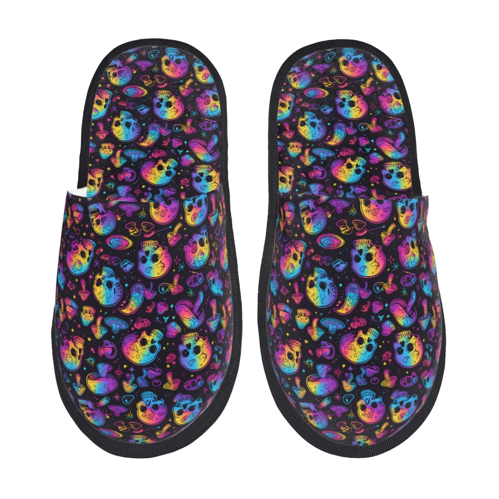 Honeii rainbow color Skull mushroom print Slippers Memory Foam House ...
