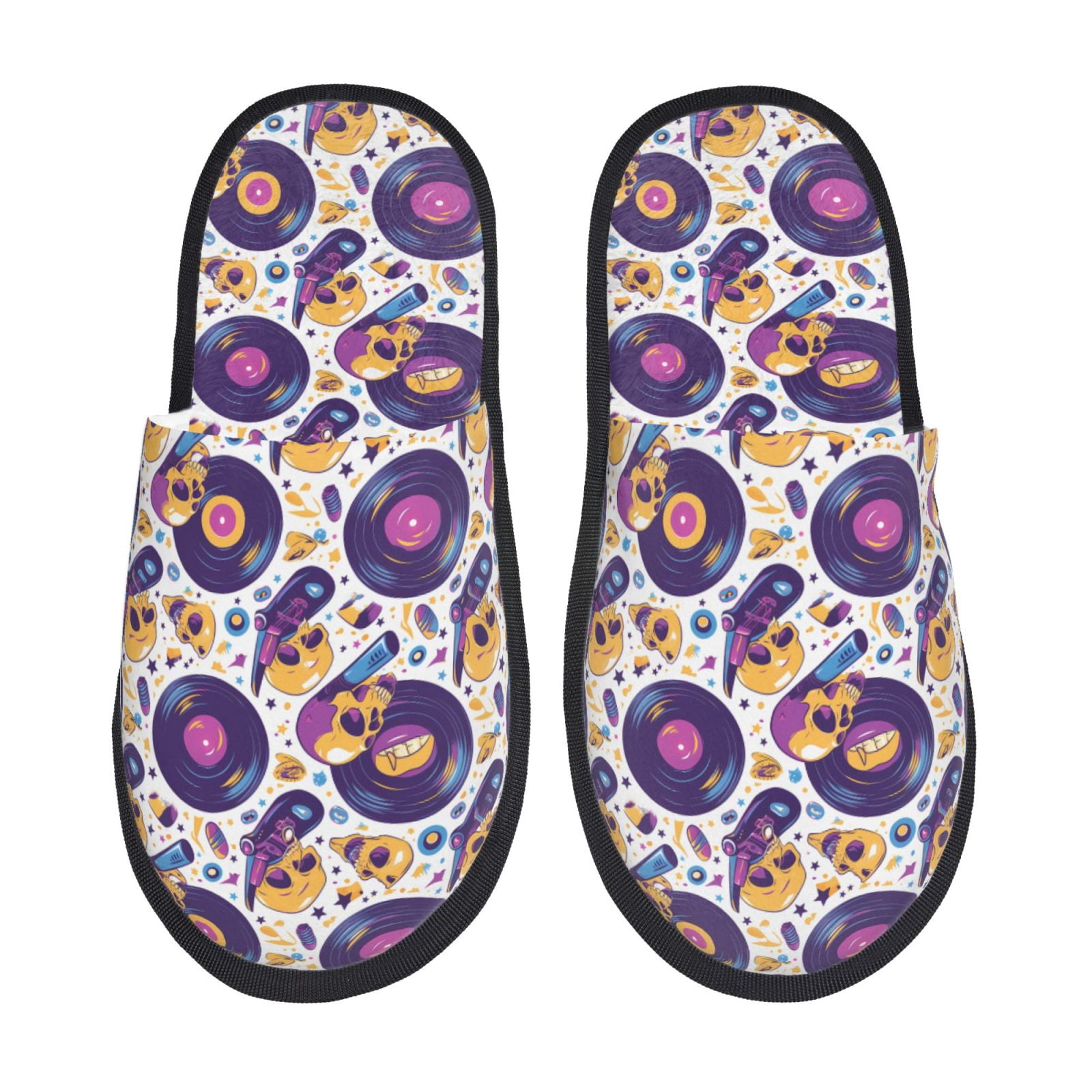Honeii record rock Skull star print Slippers Memory Foam House Bedroom ...