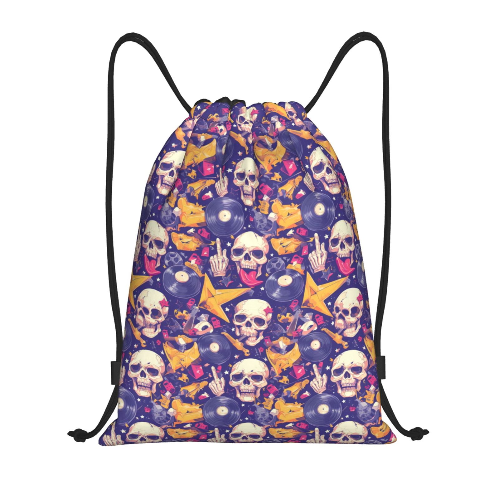 Honeii rock Skull record Print Drawstring Backpack,Drawstring Bags ...