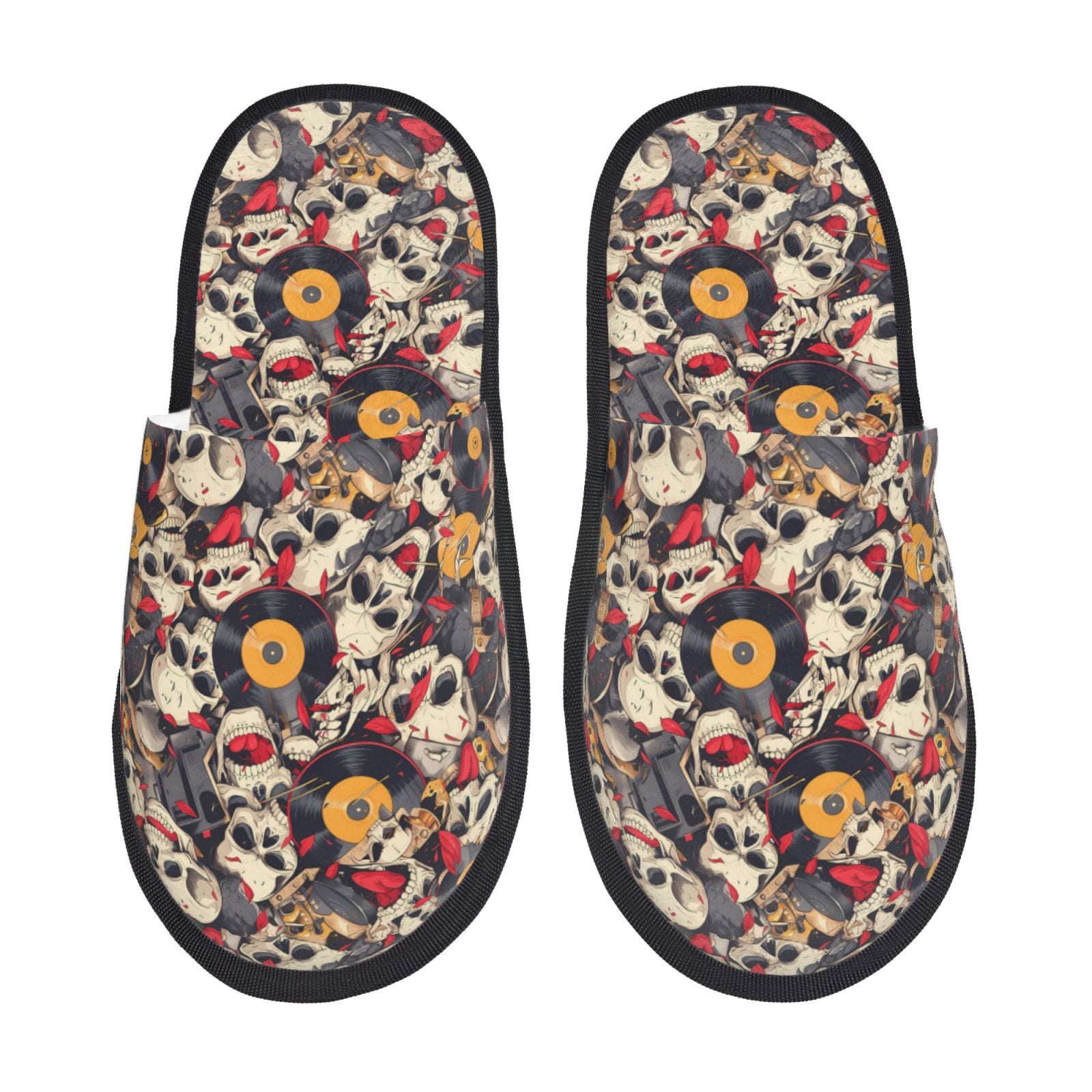 Honeii rock Skull record artist print Slippers Memory Foam House ...