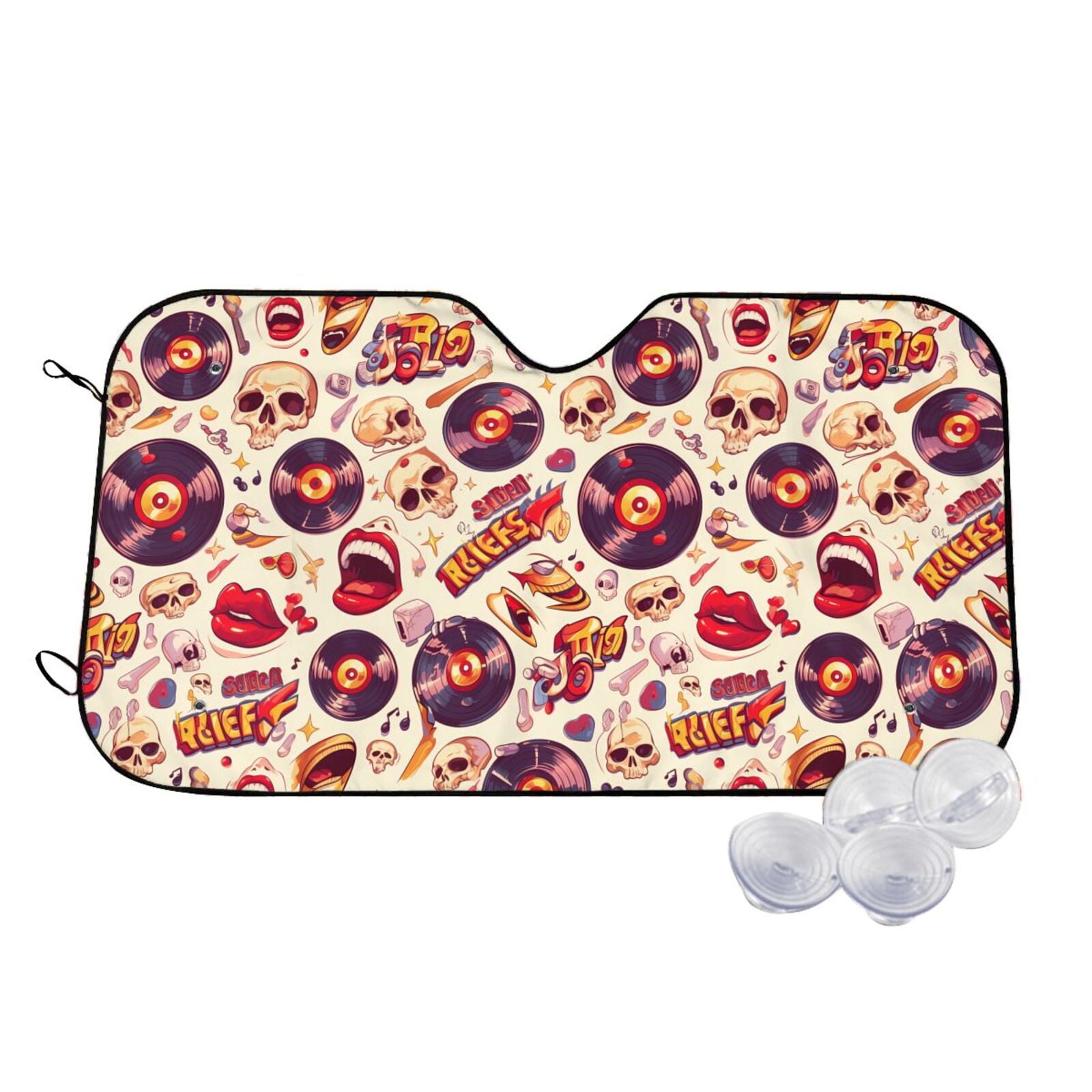 Honeii rock music Skull record Print Car Sunshade for Windshield,Car ...
