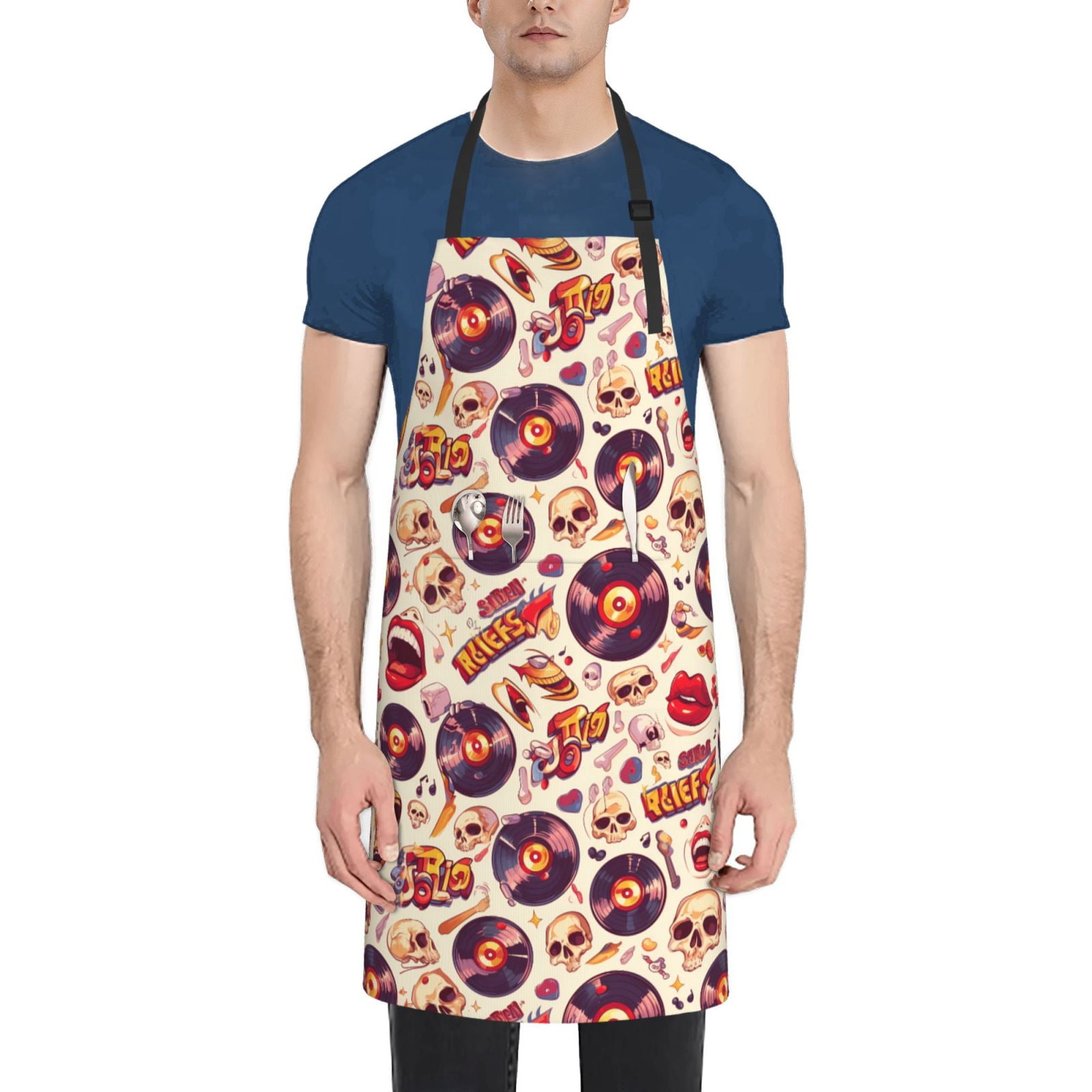 Honeii rock music Skull record Print Waterproof Apron, Adjustable ...