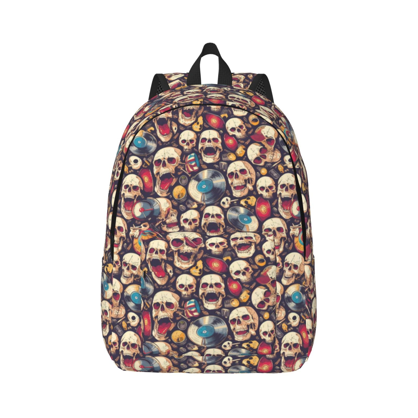 Honeii rock record music Skull Print Canvas College Laptop Backpack ...