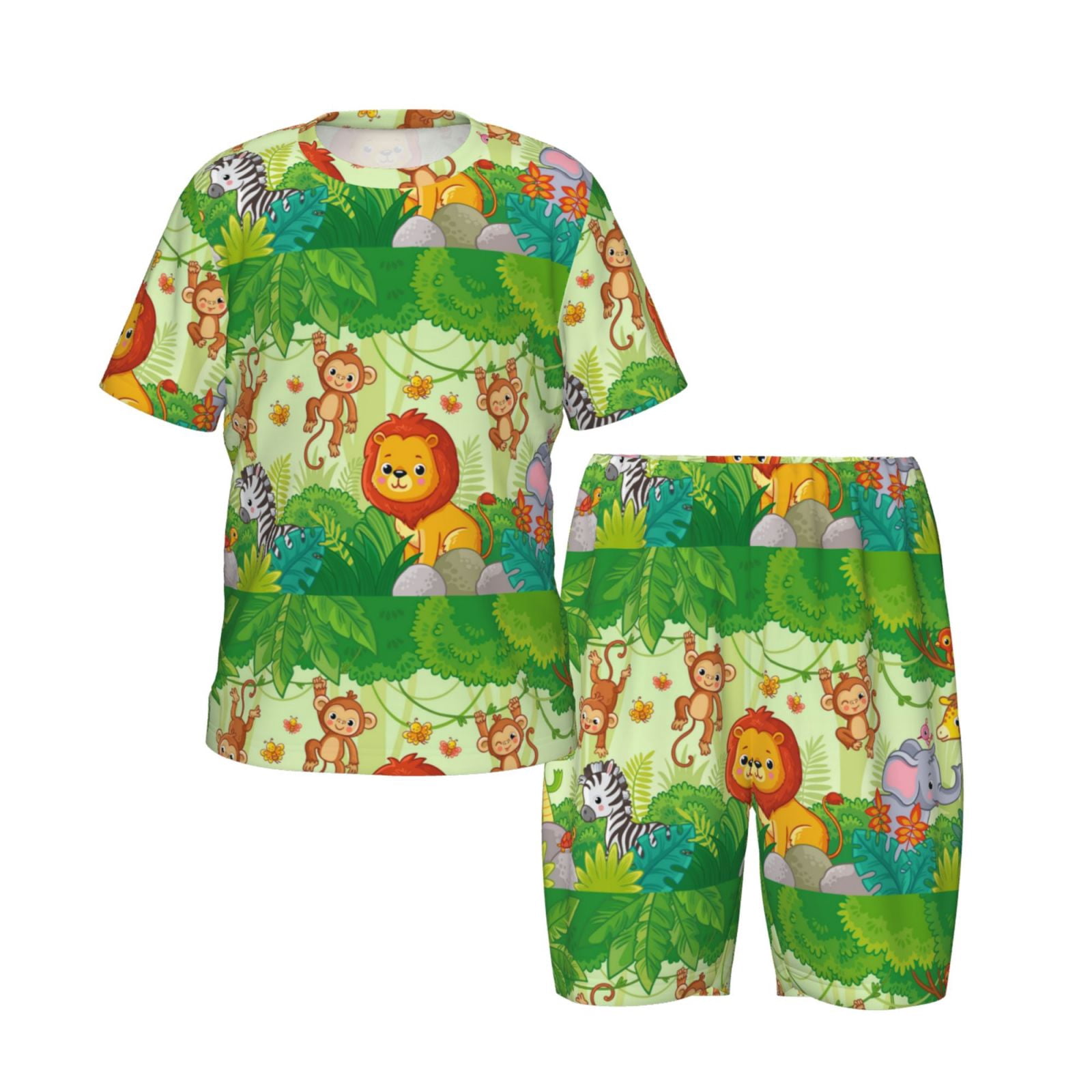 Honeii's African Animals in the Jungle Print Short-Sleeved Summer ...