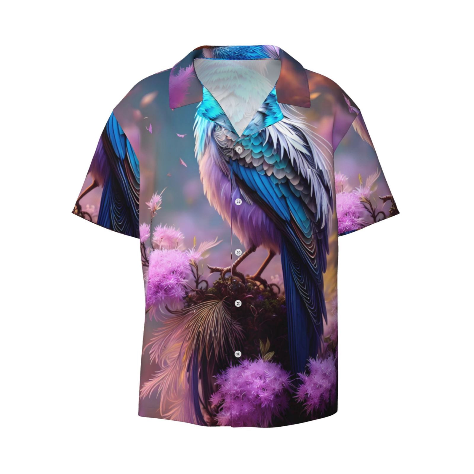 Honeii 's Beautiful Flower Blue Bird for men's short-sleeved button-up ...