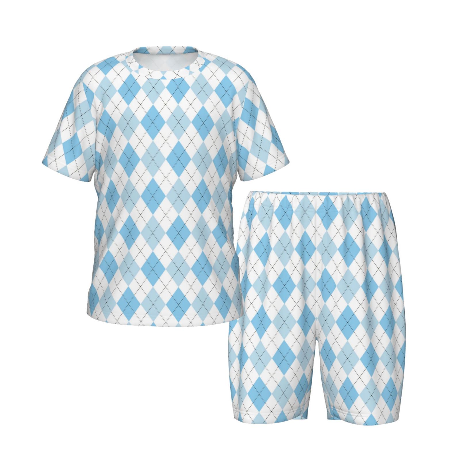 Honeii's Blue and White Squares Print Short-Sleeved Summer Pajama Set ...