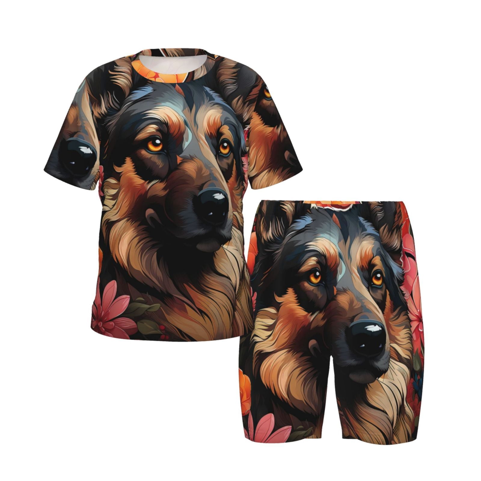 Honeii's Colorful Flower German Shepherd Print Short-Sleeved Summer ...