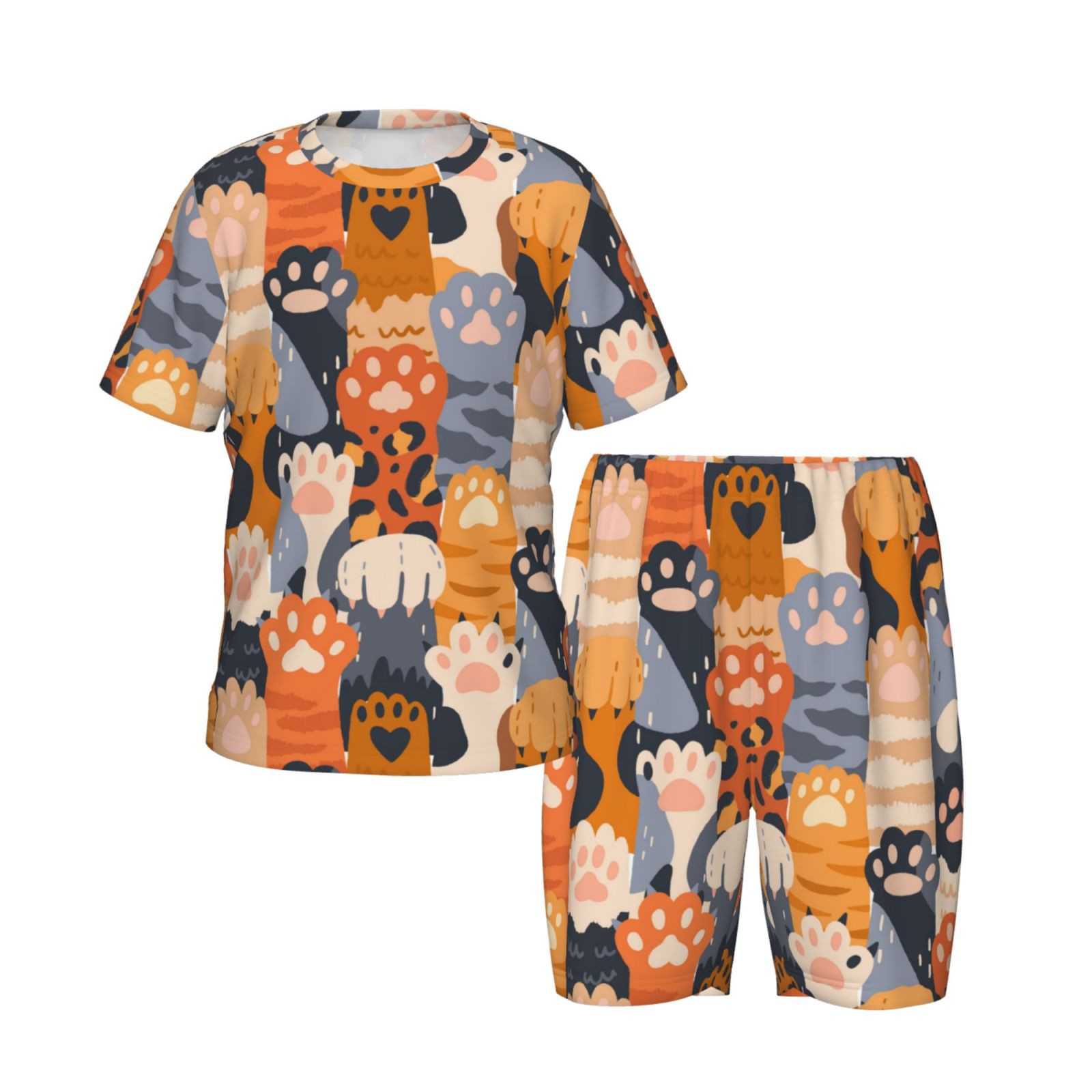Honeii's Cute Cat Paw Print Short-Sleeved Summer Pajama Set, a stylish ...