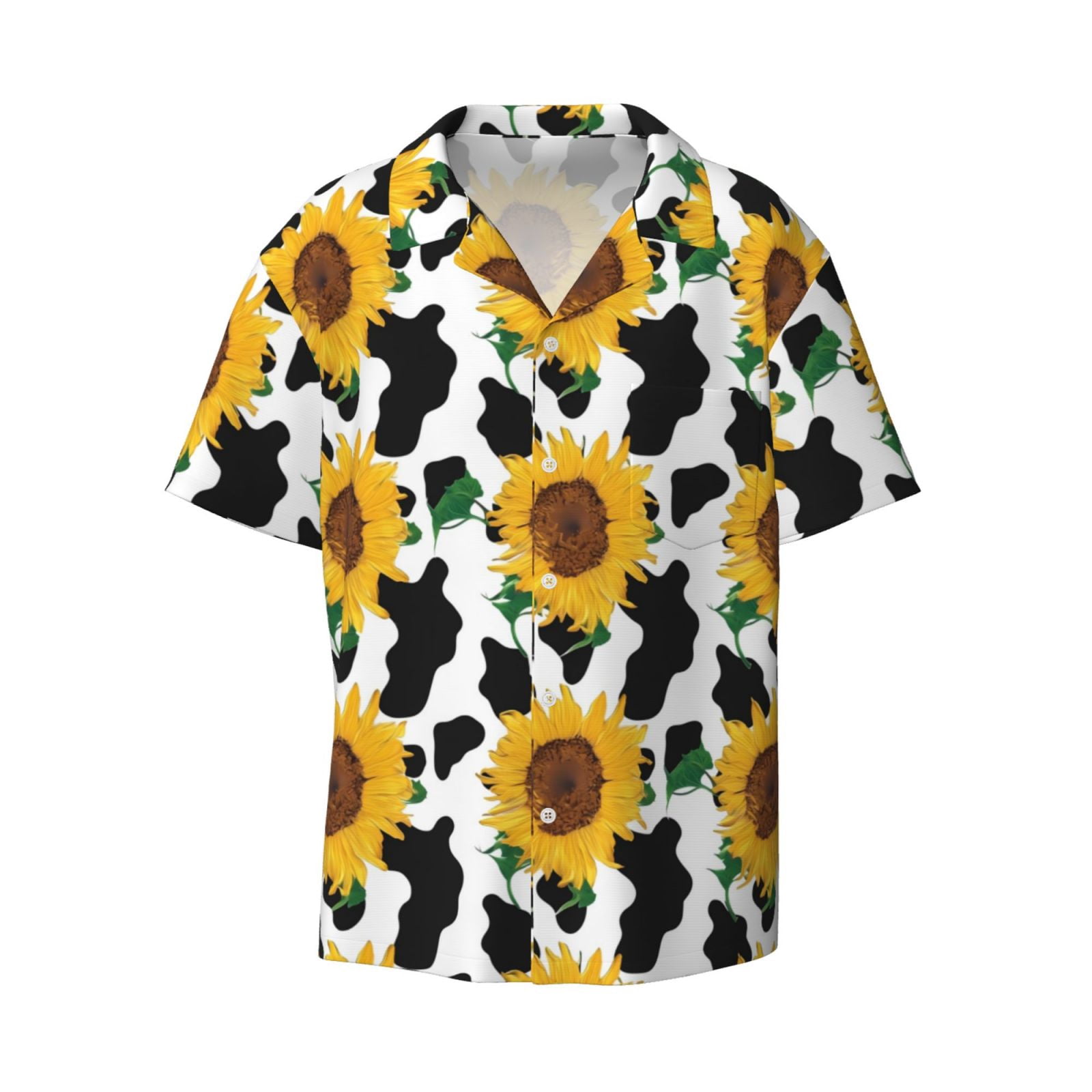 Honeii 's Cute Cow Print Sunflower B for men's short-sleeved button-up ...