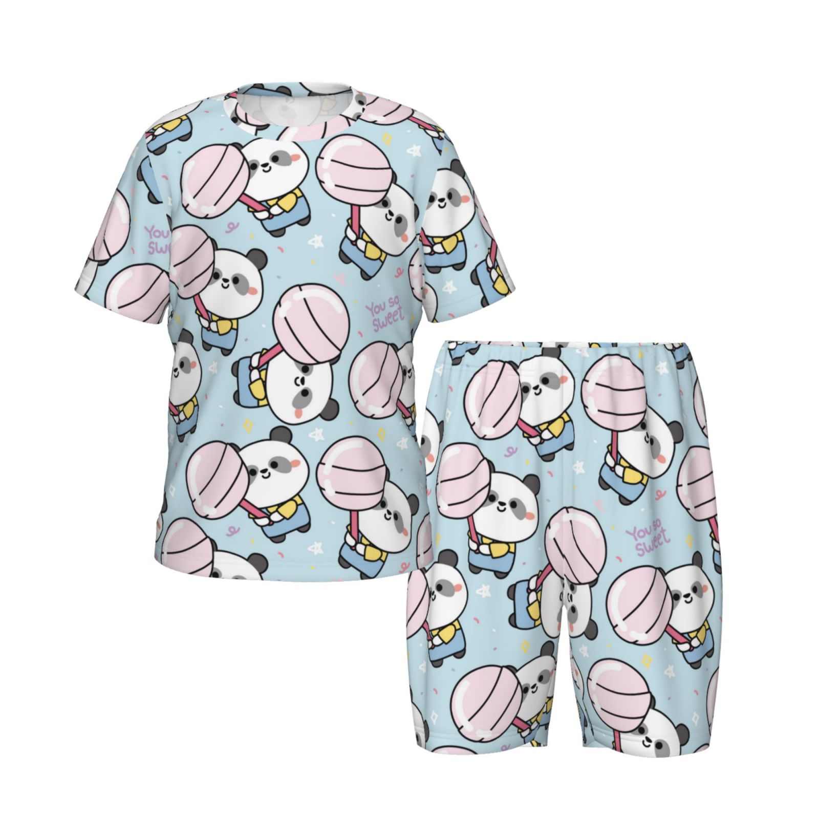 Honeii's Cute Panda Bear Print Short-Sleeved Summer Pajama Set, a ...