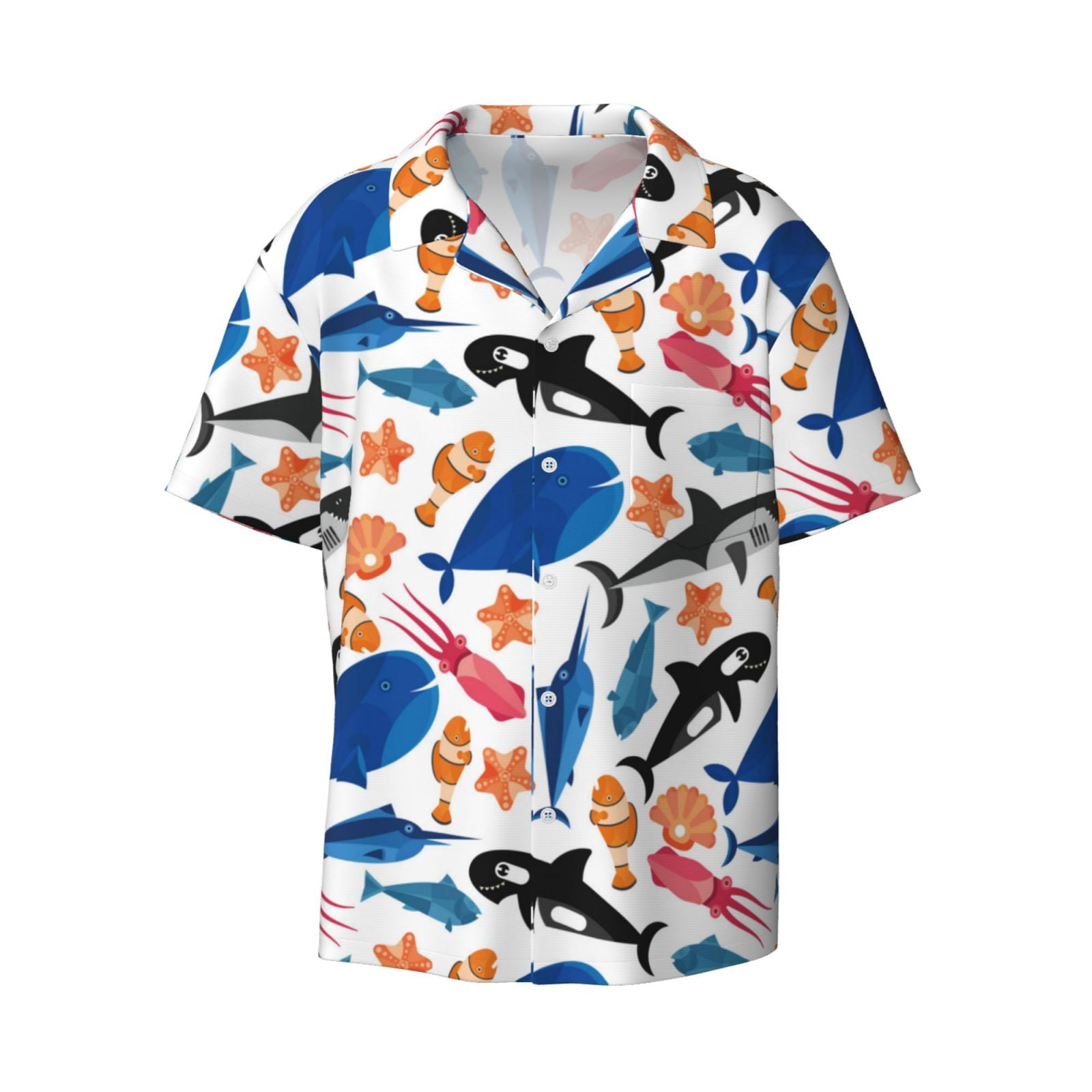 Honeii 's Cute Sea Animals for men's short-sleeved button-up collared ...