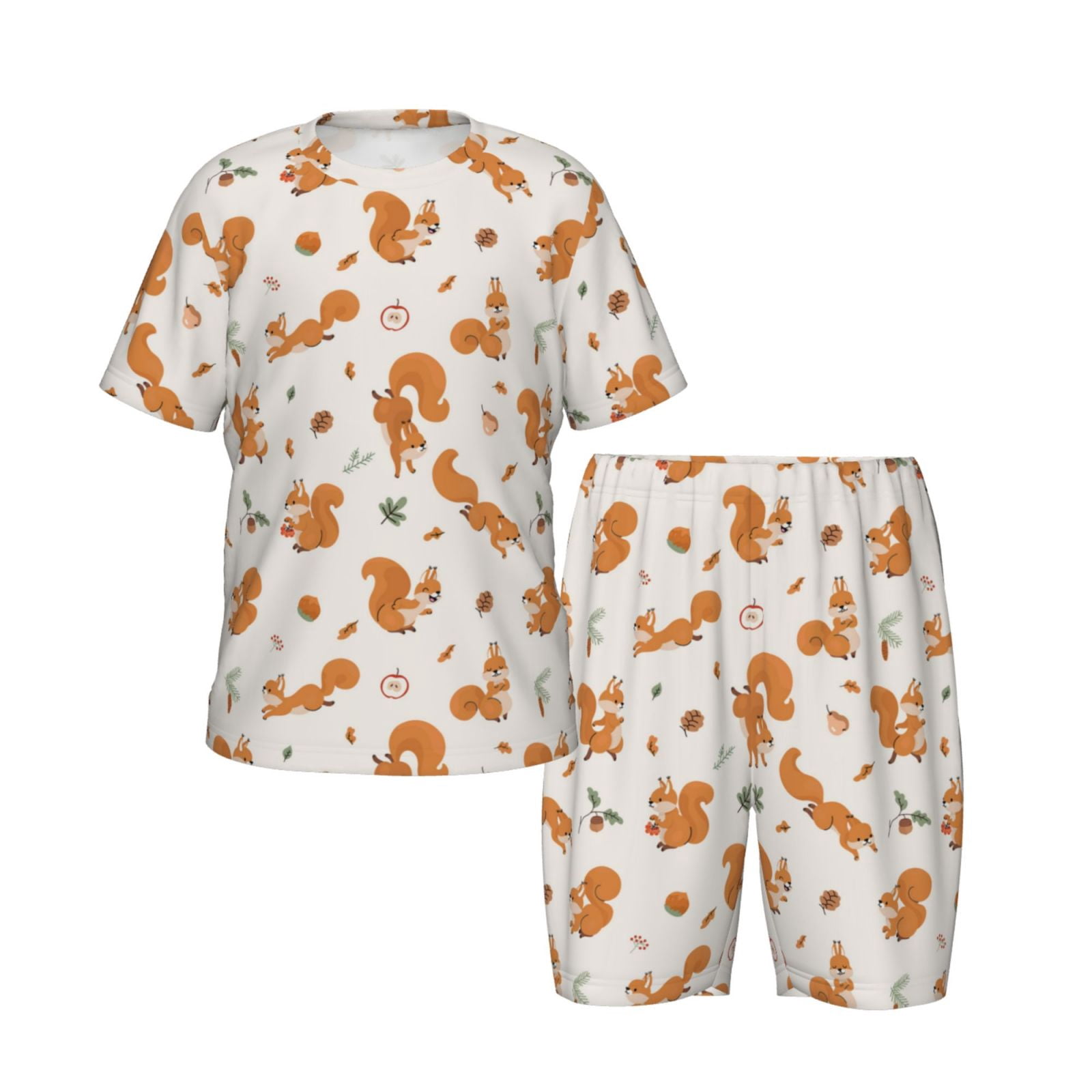 Honeii's Cute Squirrel Fall Print Short-Sleeved Summer Pajama Set, a ...