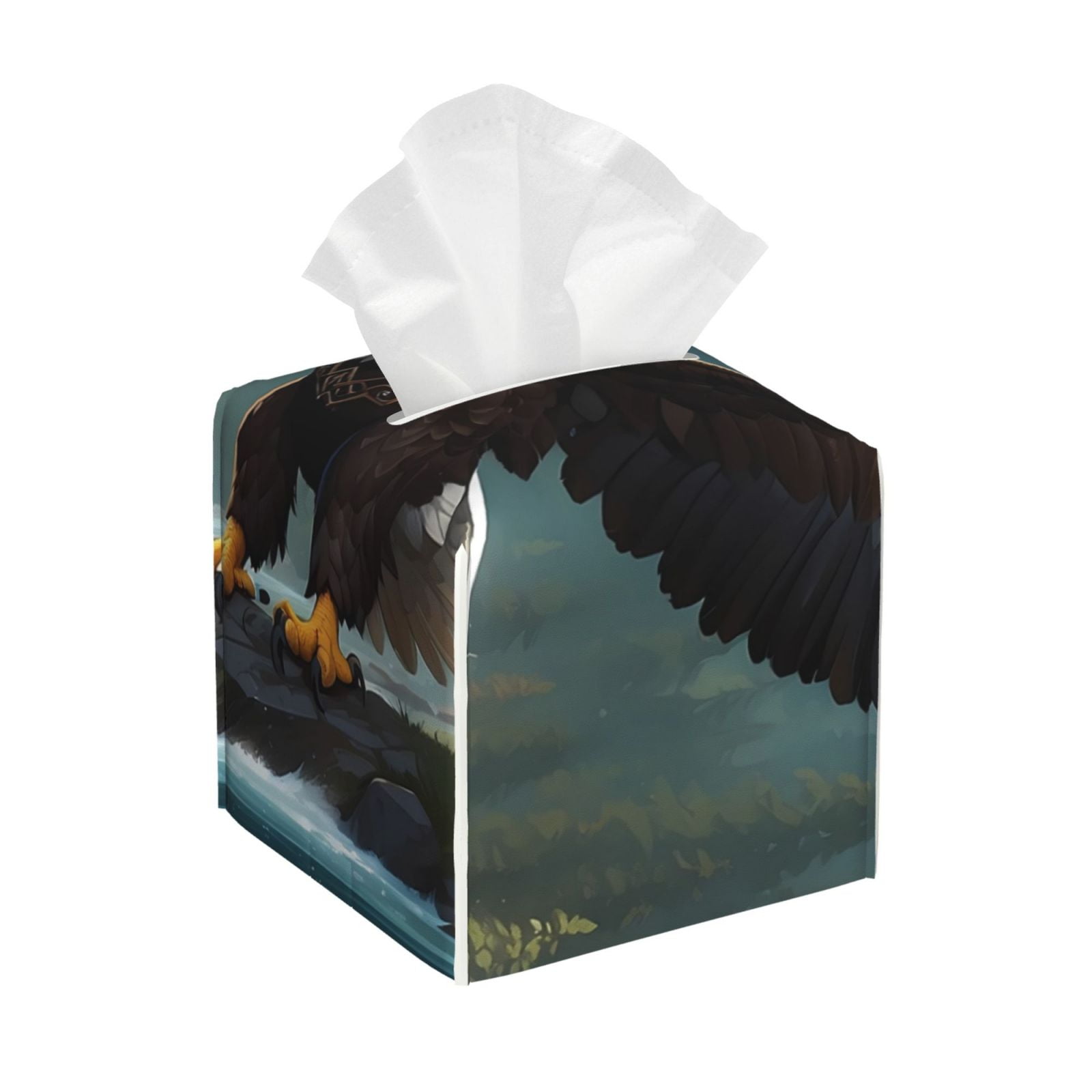 Honeii 's Forest River Bald Eagle for Leather Square Tissue Box Cover ...