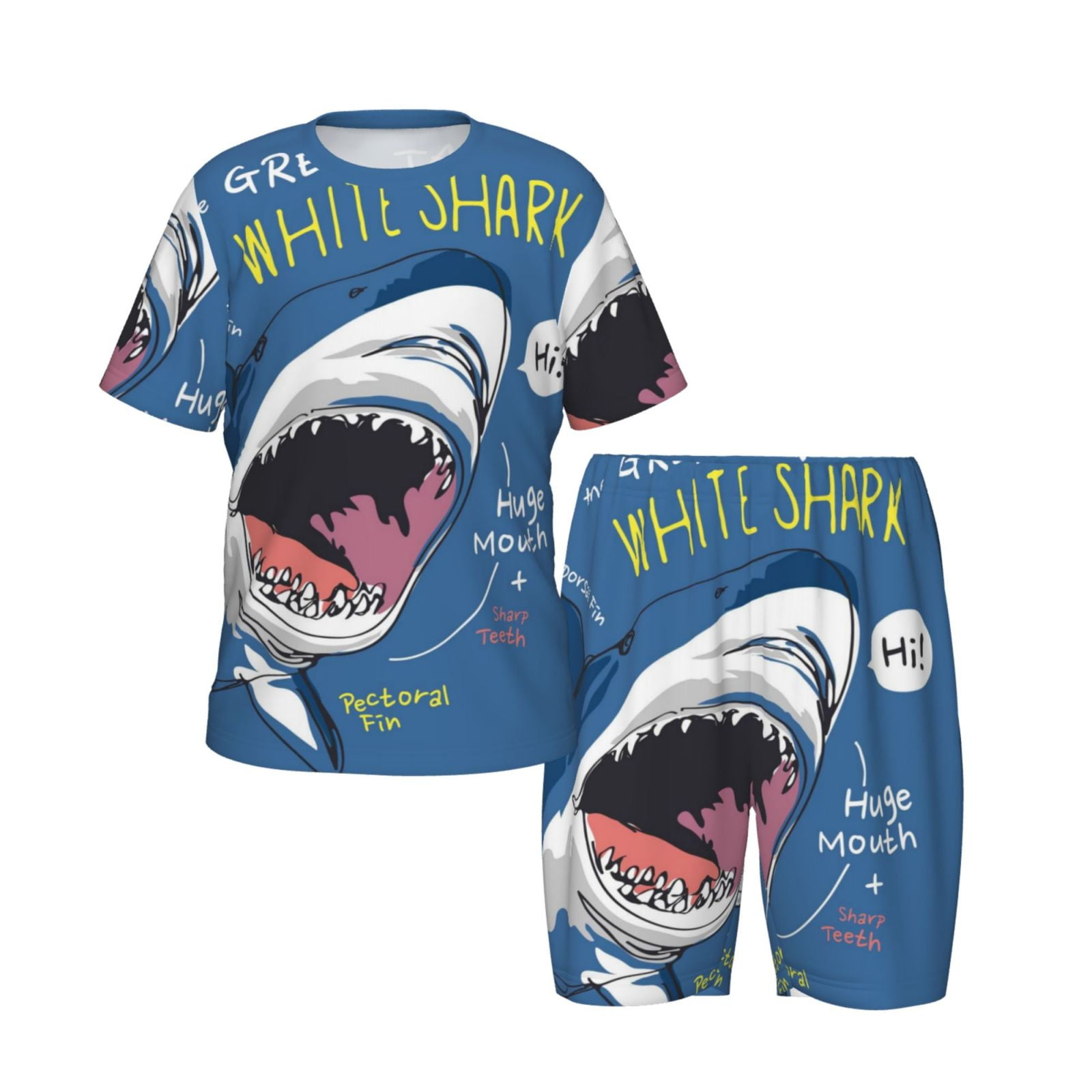 Honeii's Great White Shark Print Short-Sleeved Summer Pajama Set, a ...