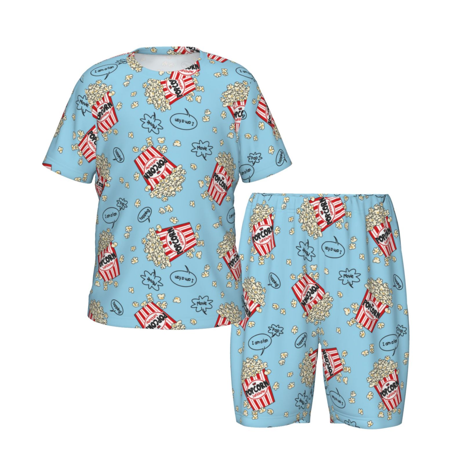 Honeii's I Am A Fan Popcorn Print Short-Sleeved Summer Pajama Set, a ...