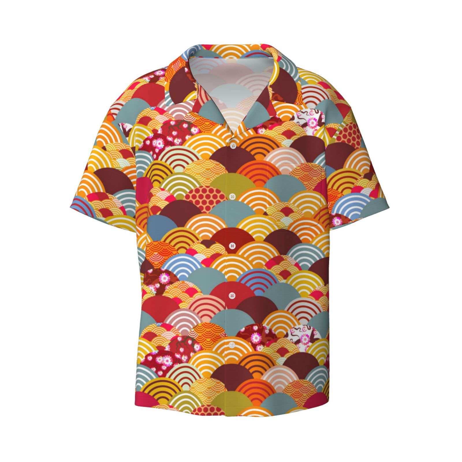 Honeii 's Japanese Style Fish Scales for men's short-sleeved button-up ...