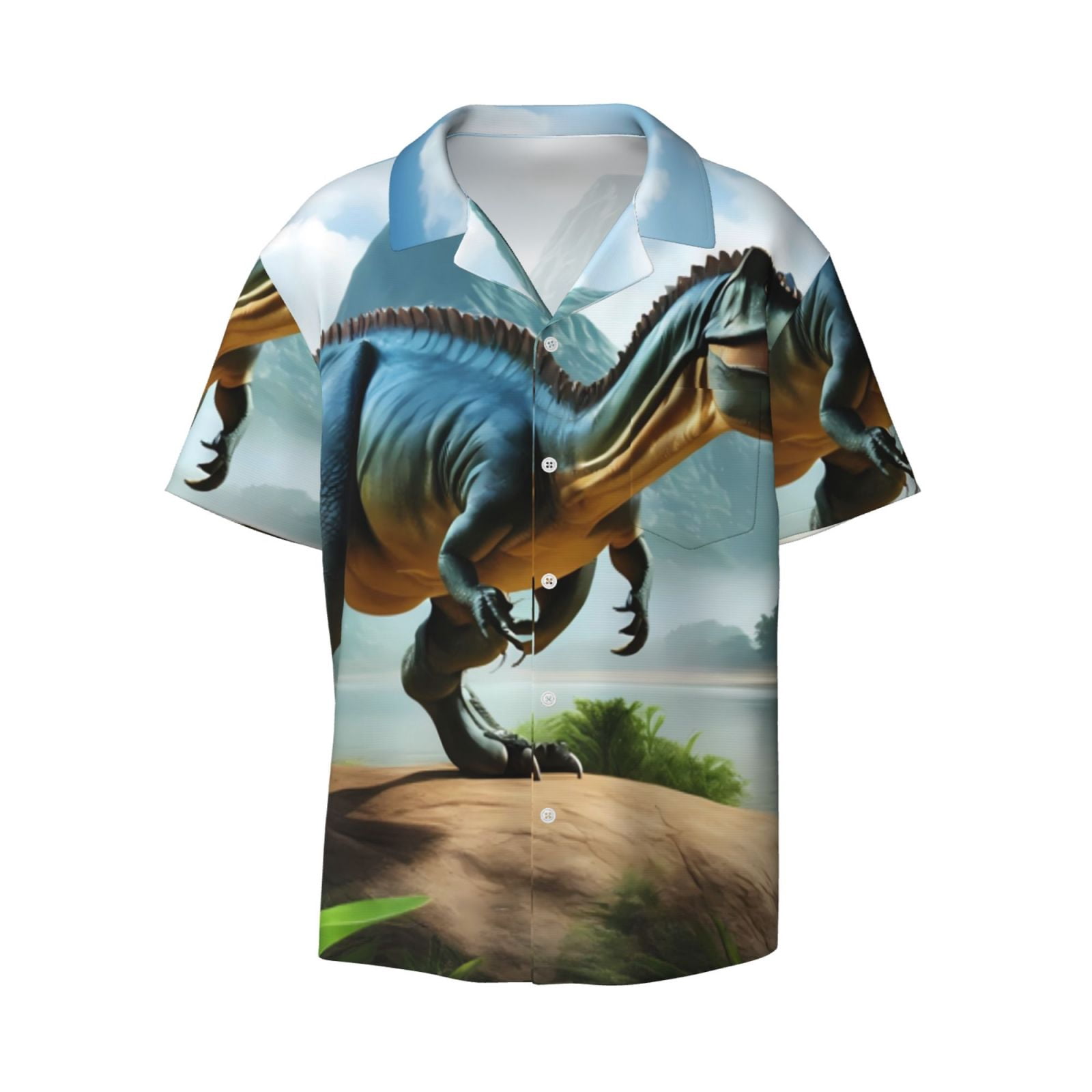 Honeii 's Lake Forest Dinosaur A for men's short-sleeved button-up ...